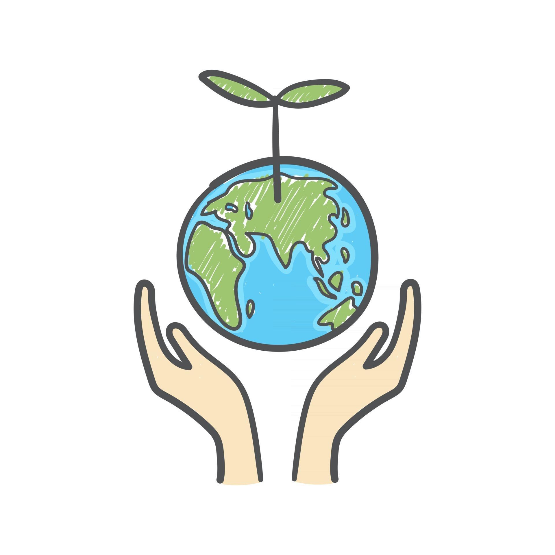 Human Hands Holding Globe With Plant On It Environmental Care And