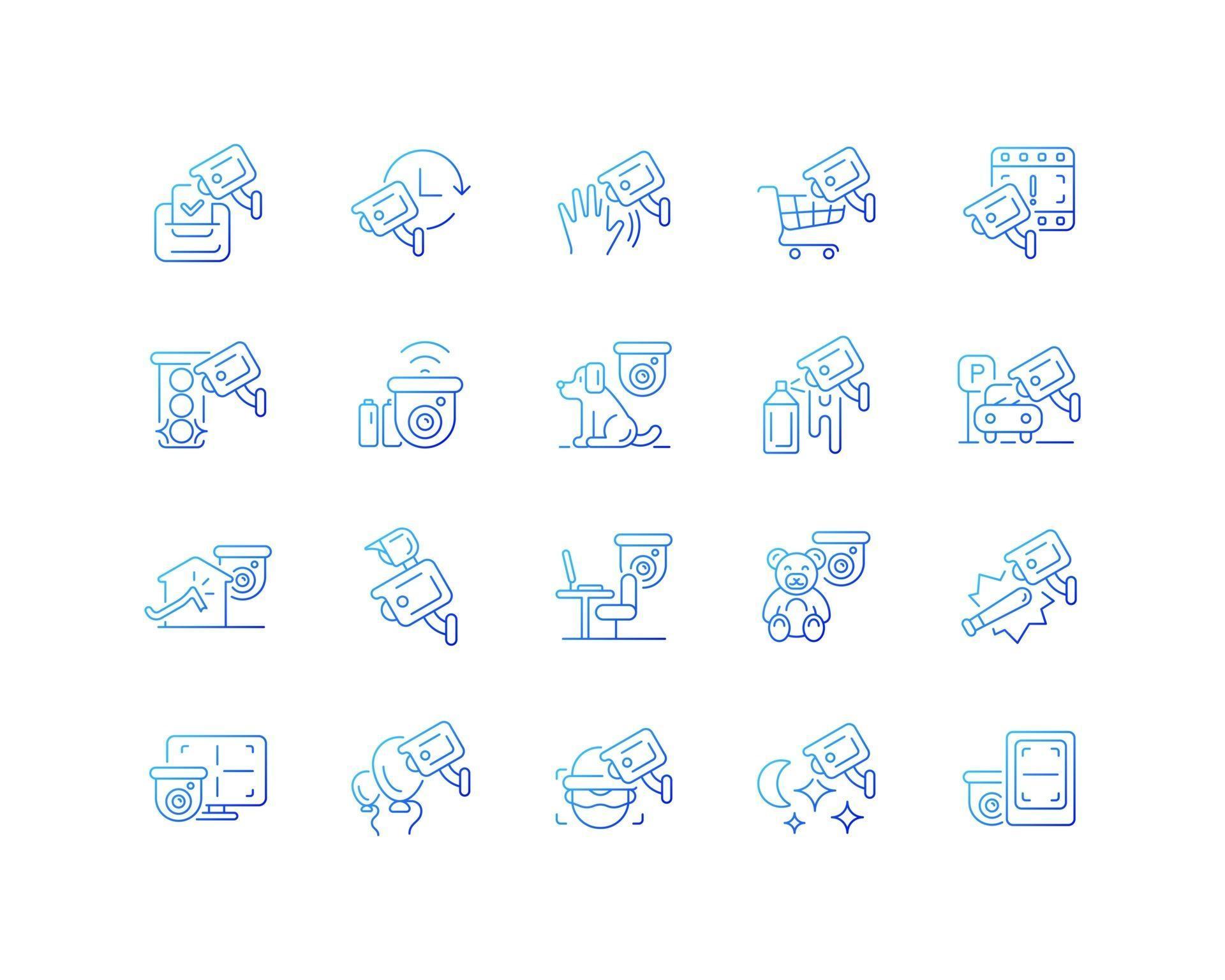 Surveillance And Security Systems Gradient Linear Vector Icons Set Cctv Camera Installation 24