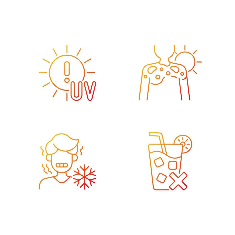 Sunburn Risk Gradient Linear Vector Icons Set Uv Rays Exposure Risk Fluid Filled Blisters On