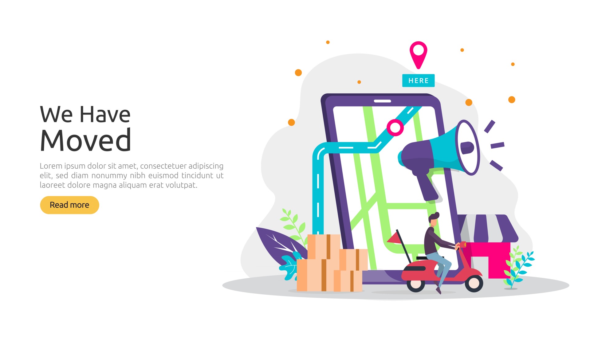 new location announcement business or change office address concept. we have moved vector ...