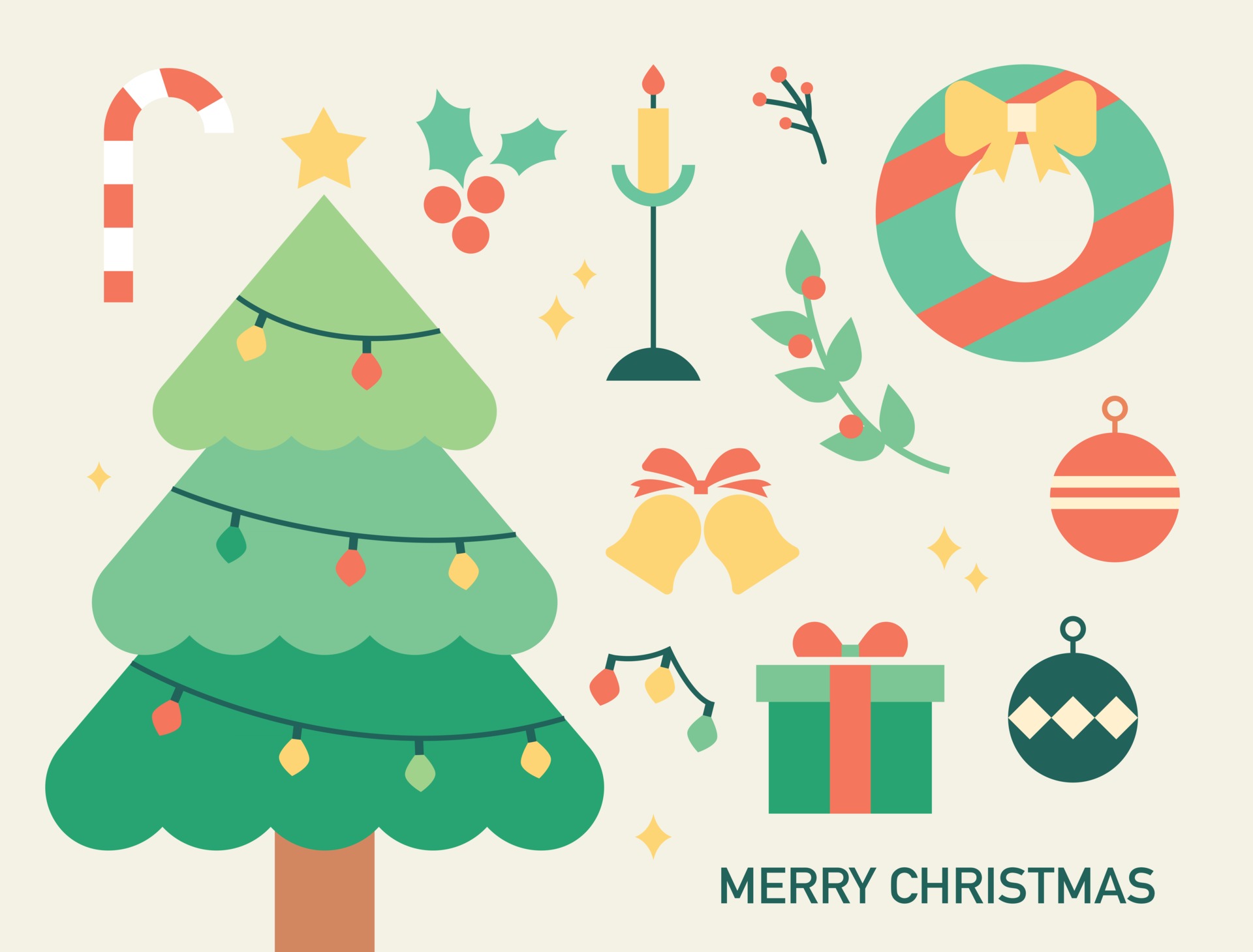 Collection of Christmas objects. flat design style minimal vector ...