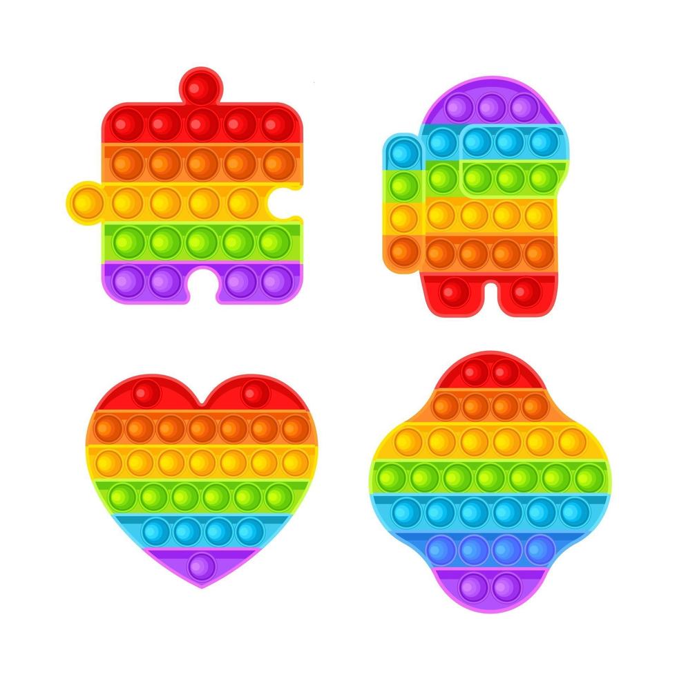 Pop fidgets. Antistress. Toy icon, trendy toy. Heart, puzzle, character ...