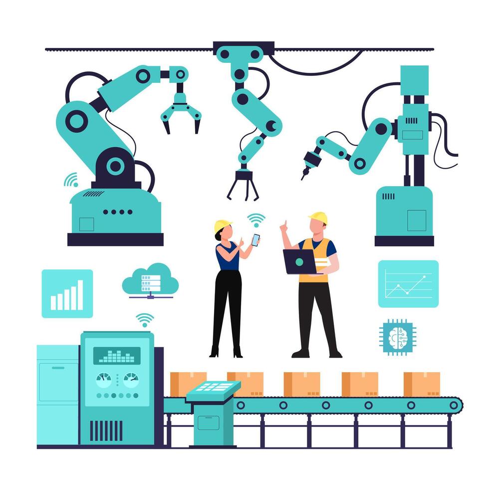 Industry 4.0 banner with robotic arm. Smart industrial revolution ...