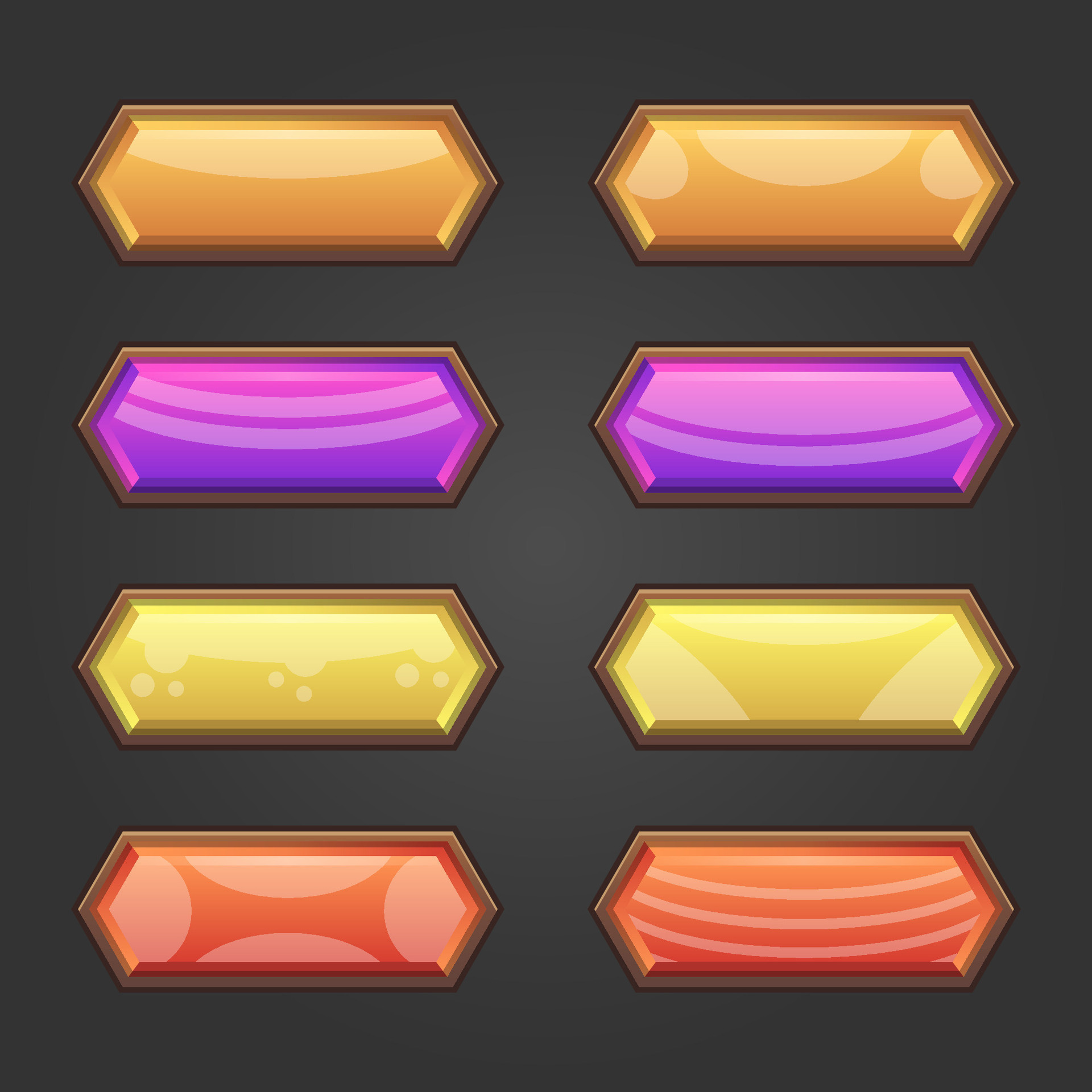 Gem game hexagon buttons with wood frame set 2884279 Vector Art at Vecteezy