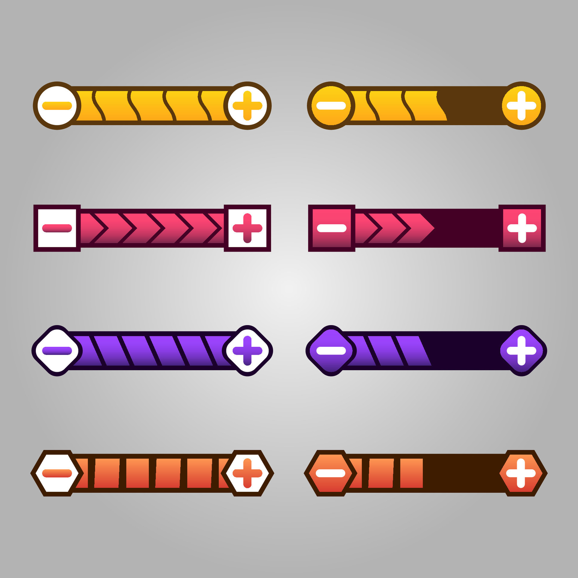 Increase and decrease buttons with power bars 2884280 Vector Art at ...