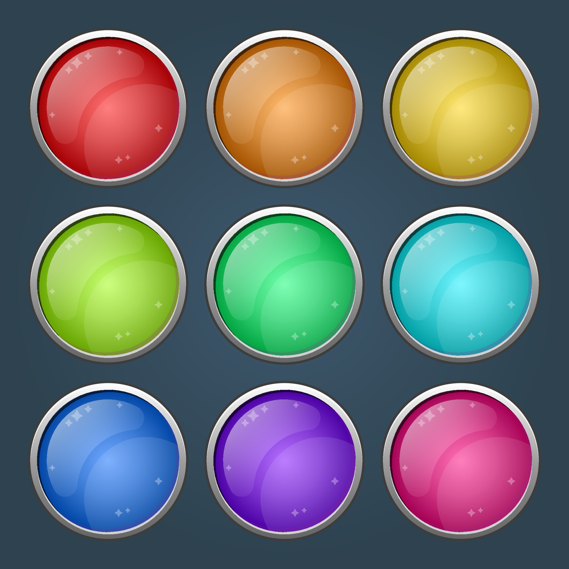 Bright colorful round button and icon background set 2884320 Vector Art ...