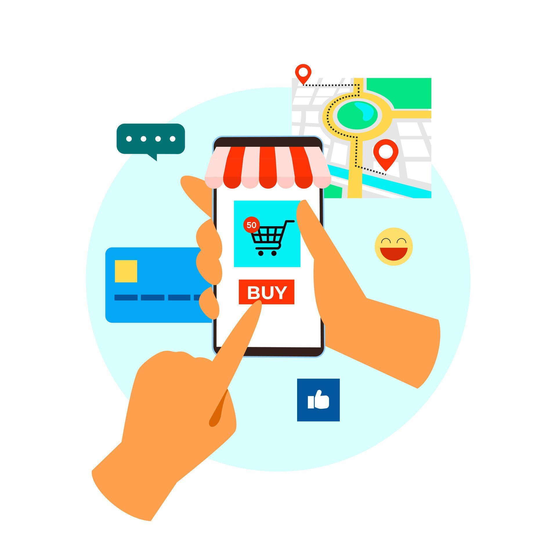 Banner De Compras En Línea Plantillas De Aplicaciones Móviles Concepto De Diseño Plano 2884479