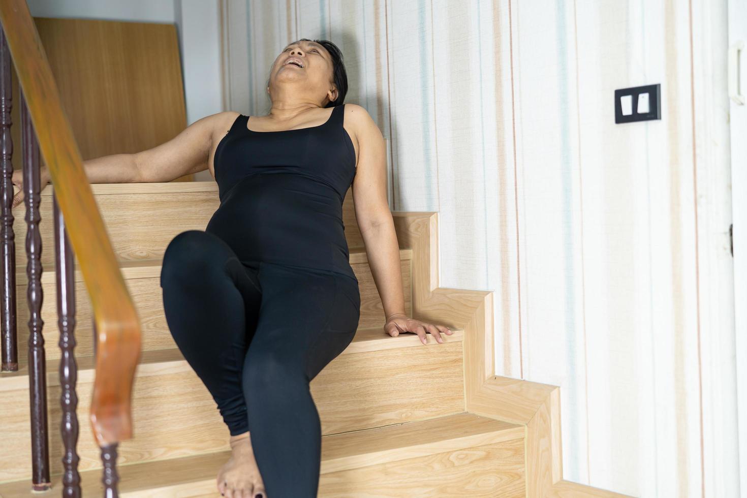 Asian Middle Aged Lady Woman Patient Fall Down The Stairs Because