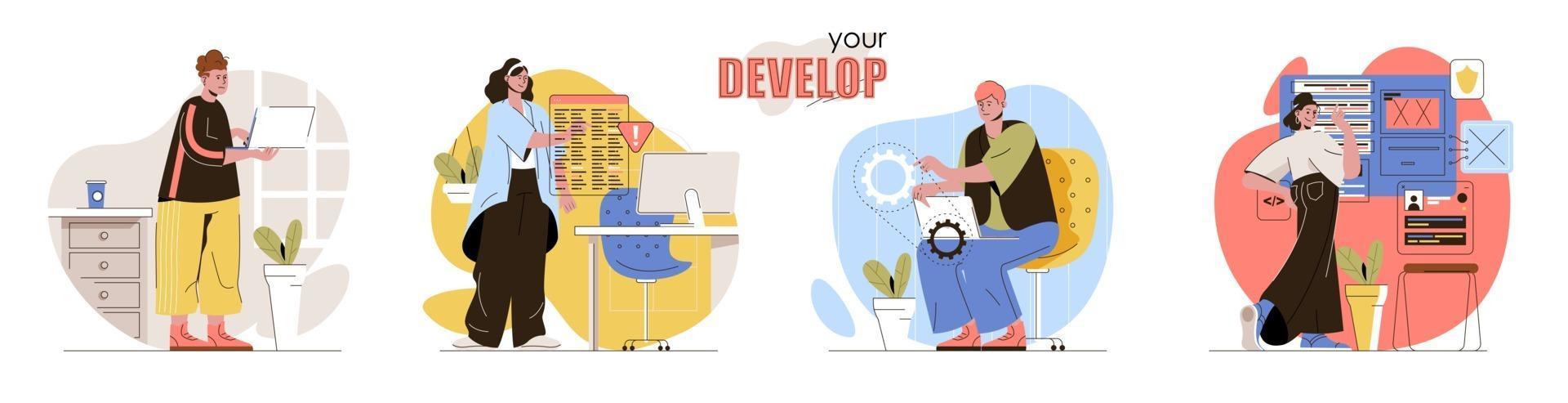 Develop concept scenes set 2887101 Vector Art at Vecteezy