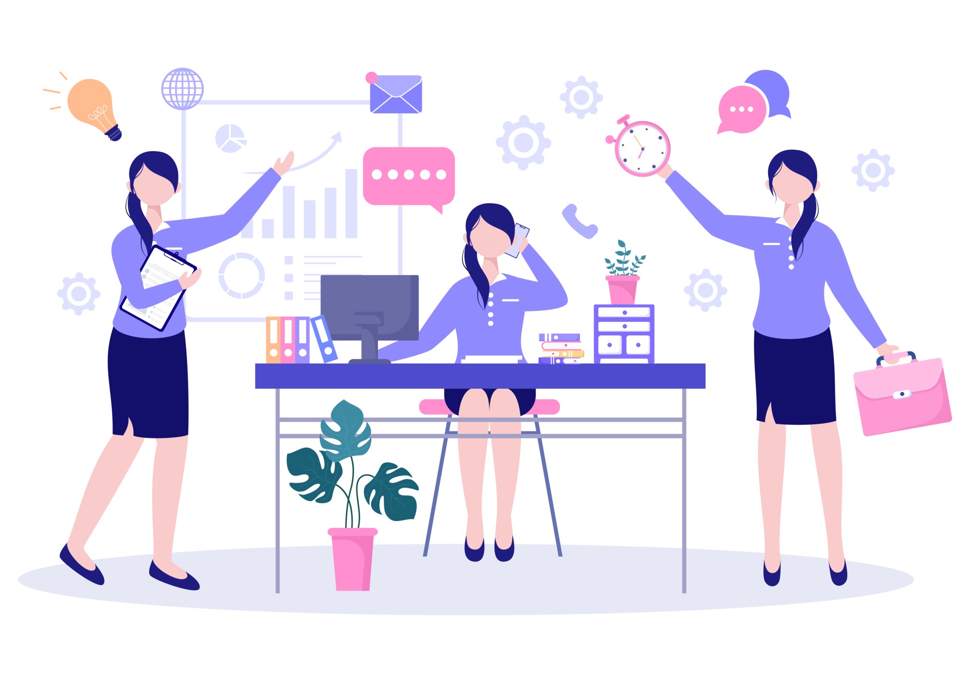 Multitasking Business Woman Illustration 2889914 Vector Art At Vecteezy