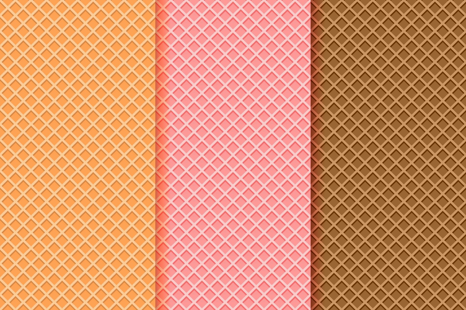 Ice Cream Waffle Cone Textures Set Seamless Patterns With Different