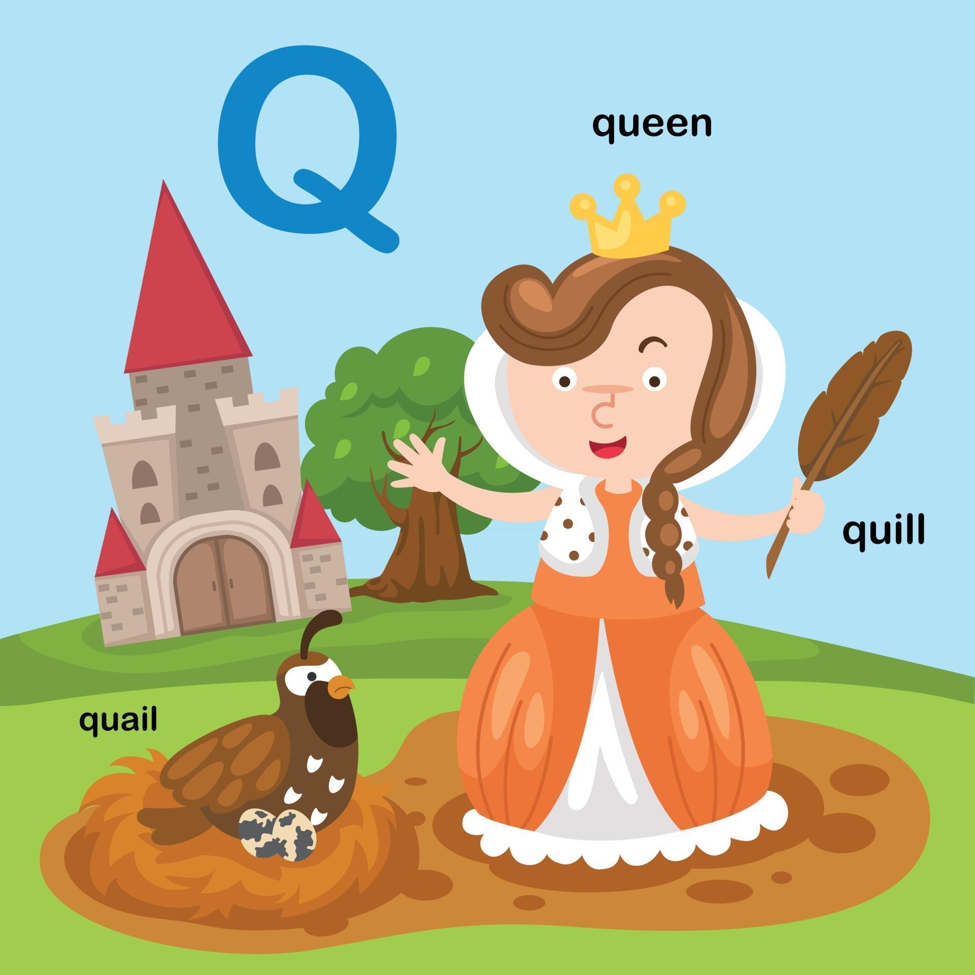 Illustration Isolated Alphabet Letter Q-quail,queen,quill.vector ...