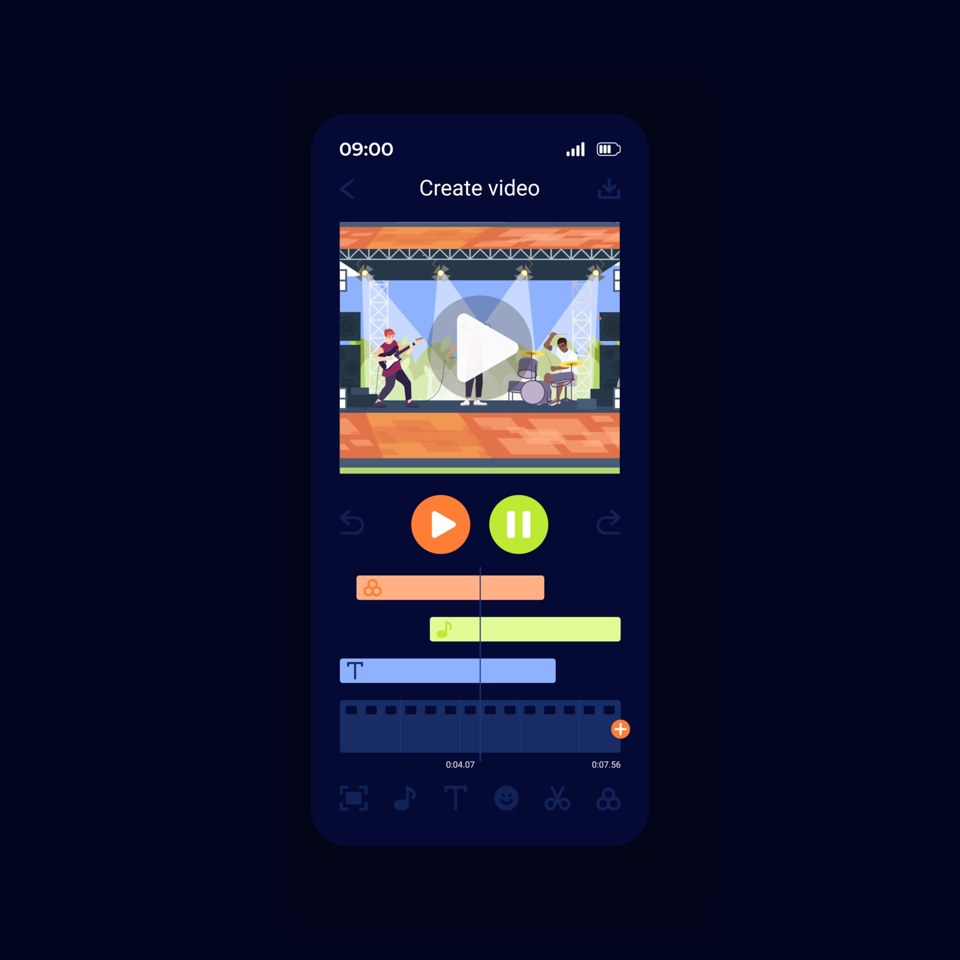 Video Editing Software Smartphone Interface Vector Template Mobile App Page Design Layout