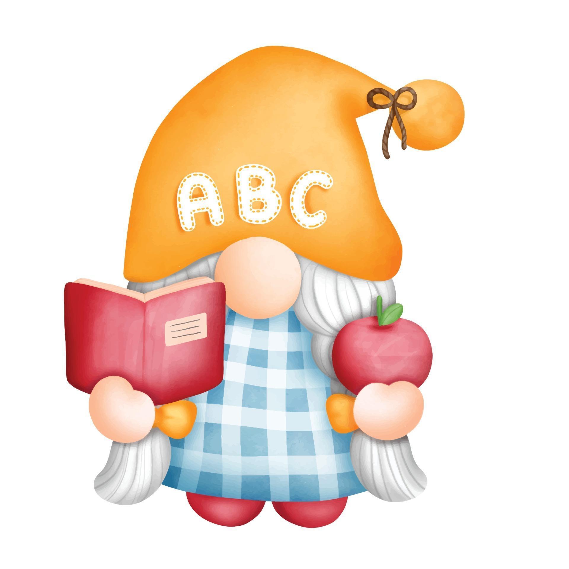 Digital painting watercolor back to school gnomes elements, student ...