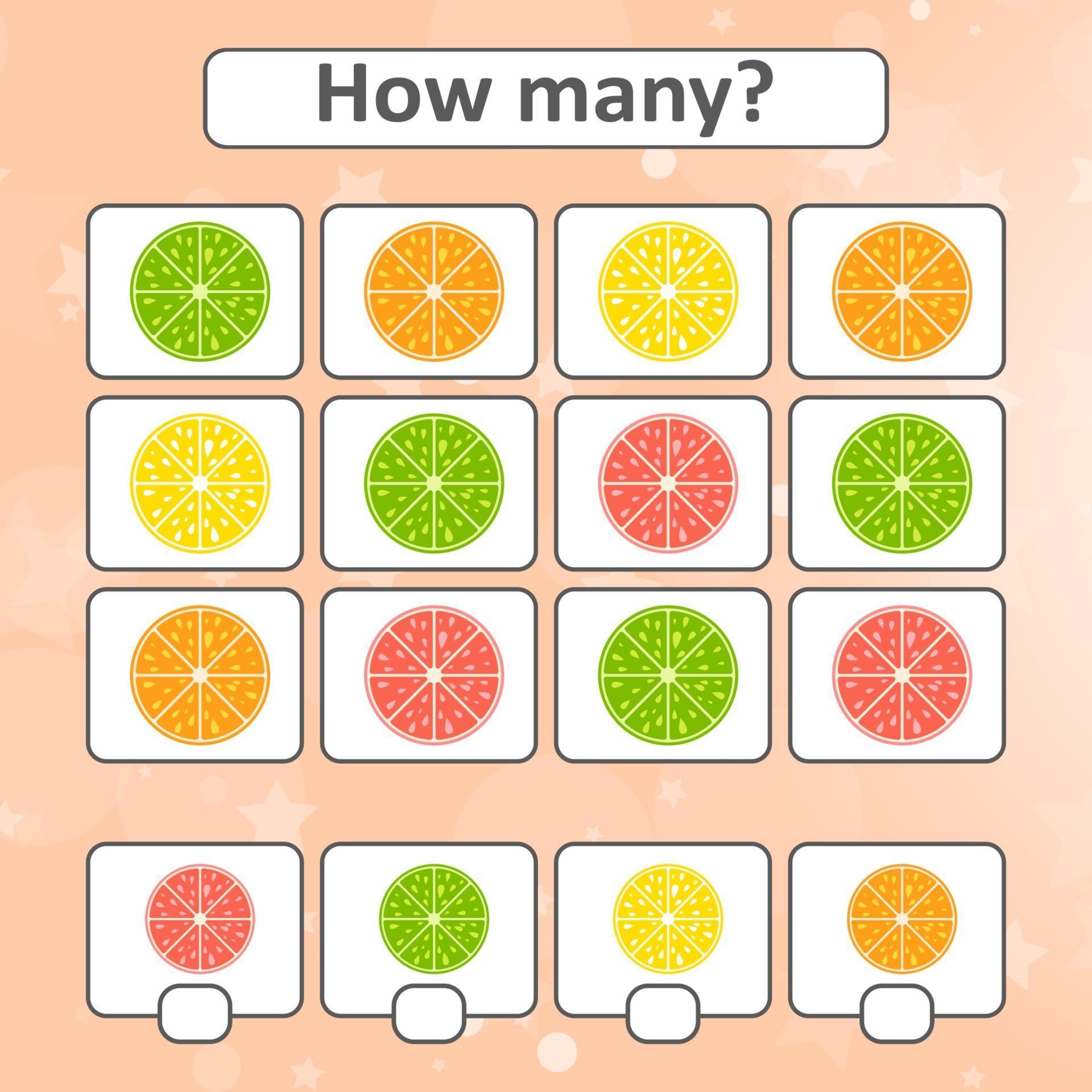 Game for preschool children. Count as many fruits in the picture and ...