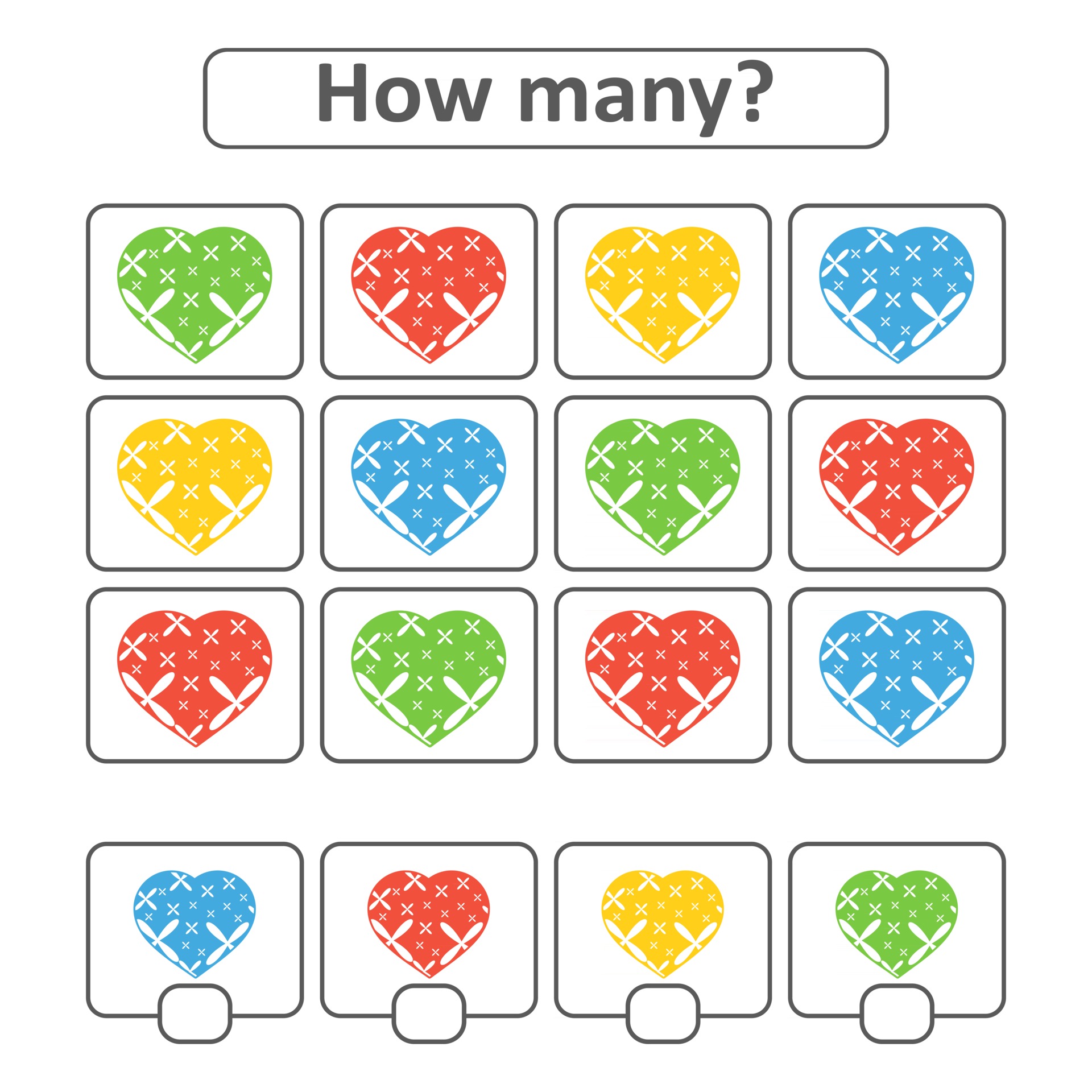 Game for preschool children. Count as many hearts in the picture and ...