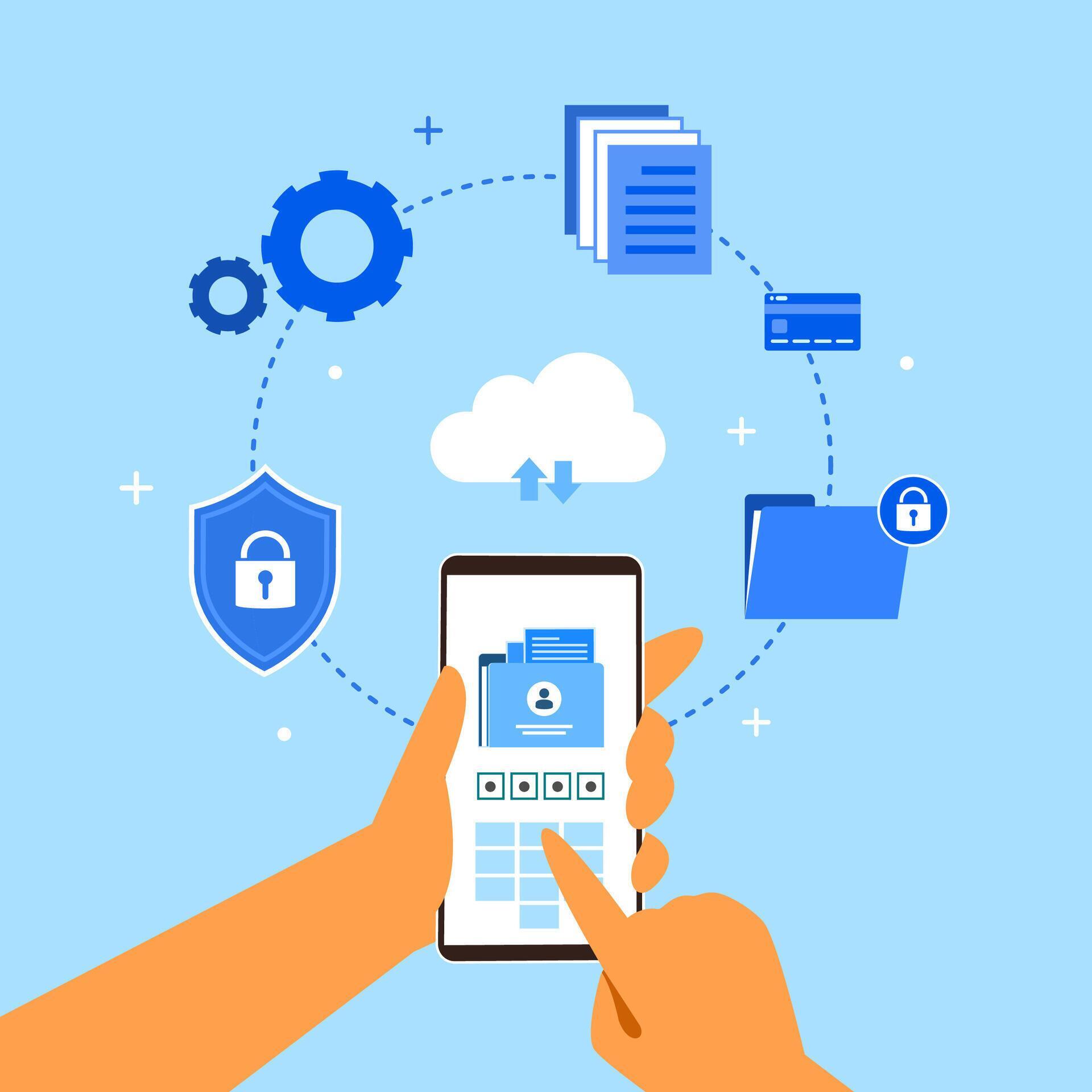 Ilustración de concepto en línea de seguridad de datos personales y ... Ilustración de concepto en línea de seguridad de datos personales y ...