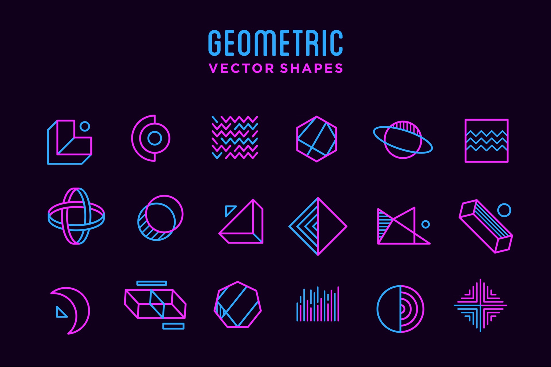set of neon purple and pink abstract Geometric shape icon collection ... set of neon purple and pink abstract Geometric shape icon collection ...
