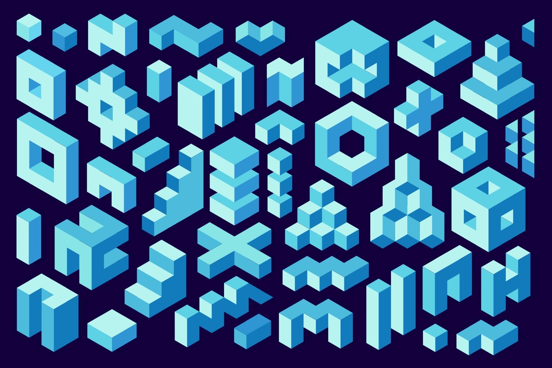 3D rendering. Isometric shapes, design elements. Set of isometric ...