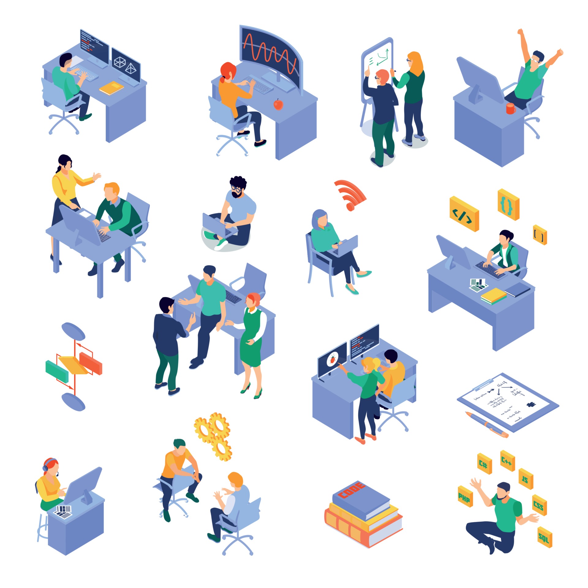 Programmers Isometric Set Vector Illustration 2908621 Vector Art At