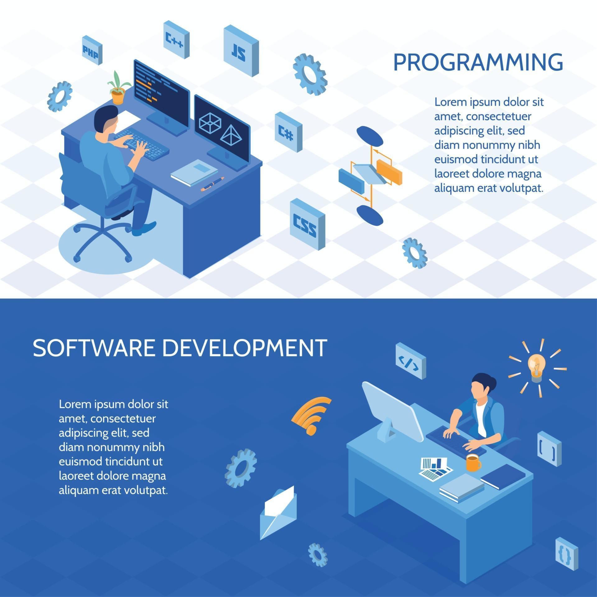 Programmers Isometric Banners Vector Illustration 2908861 Vector Art at Vecteezy
