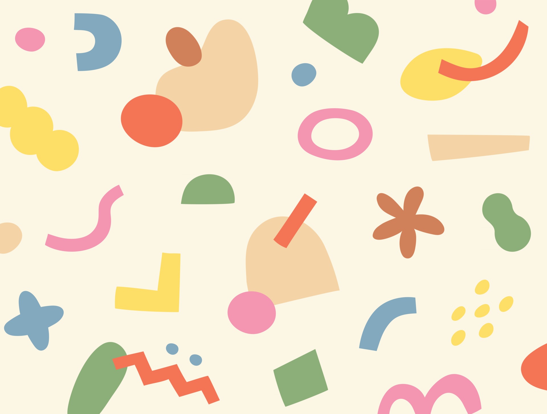 Abstract cute geometric doodles are scattered and form a pattern ...