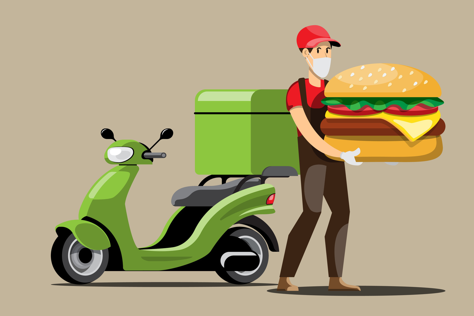 Big isolated Motorcycle vector colorful icons, flat illustrations of delivery by motorcycles ...