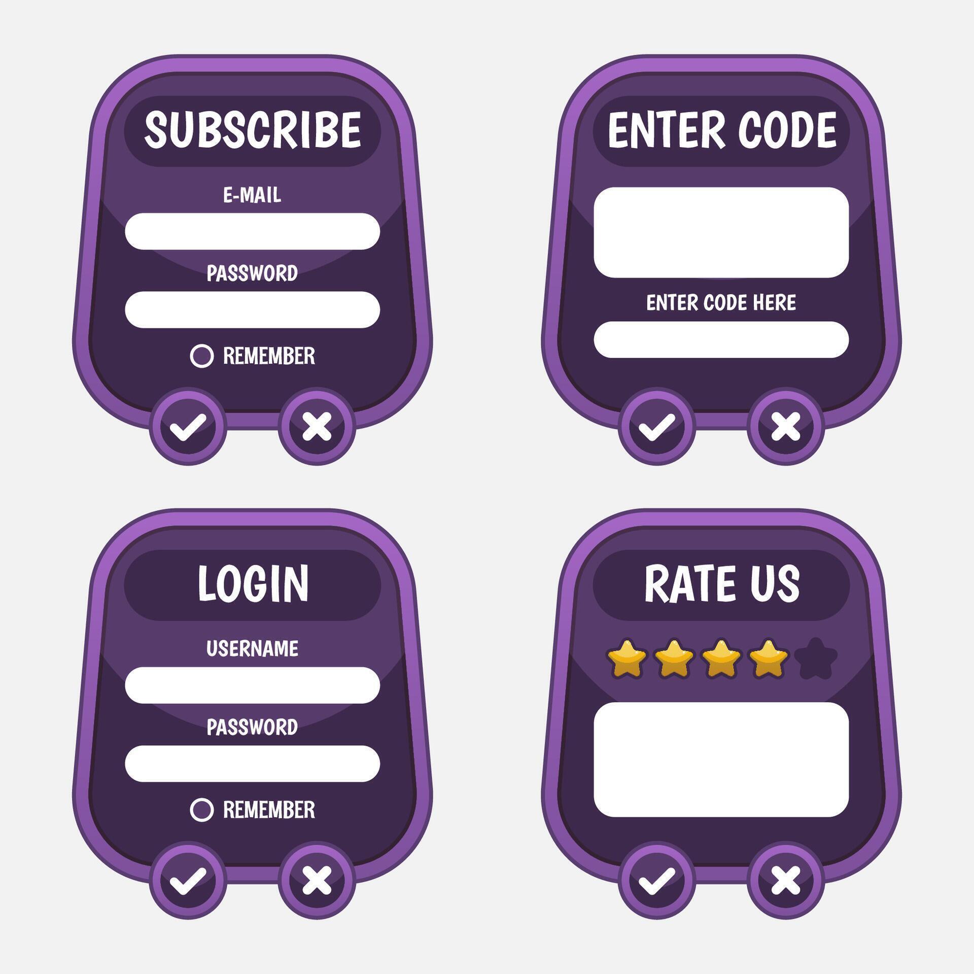 Vector game template gui kit. Interface log in page elements 2920879 Vector Art at Vecteezy