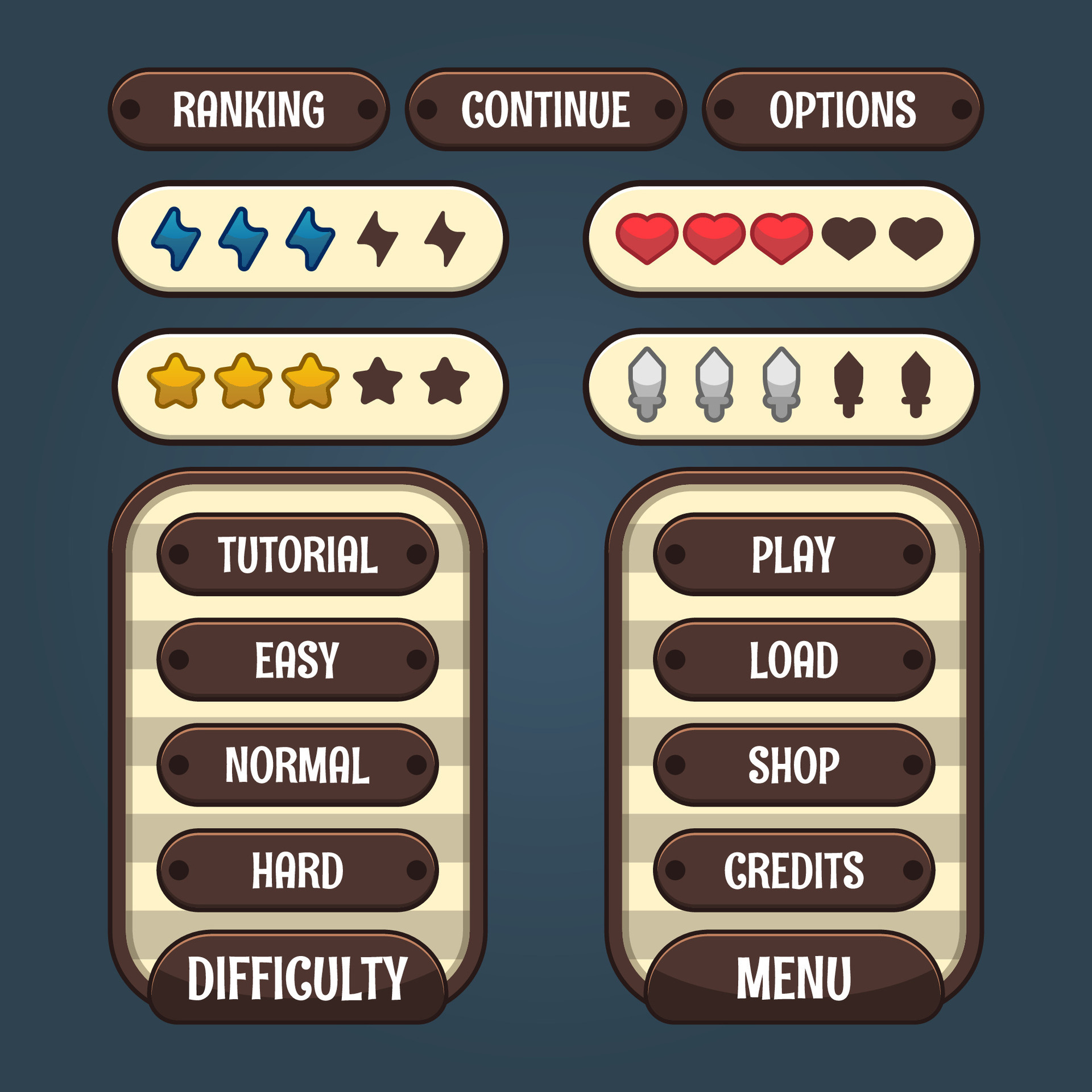 Vector Game Template Gui Kit Game Graphical User Interface Gui For Build Web And Mobile Games