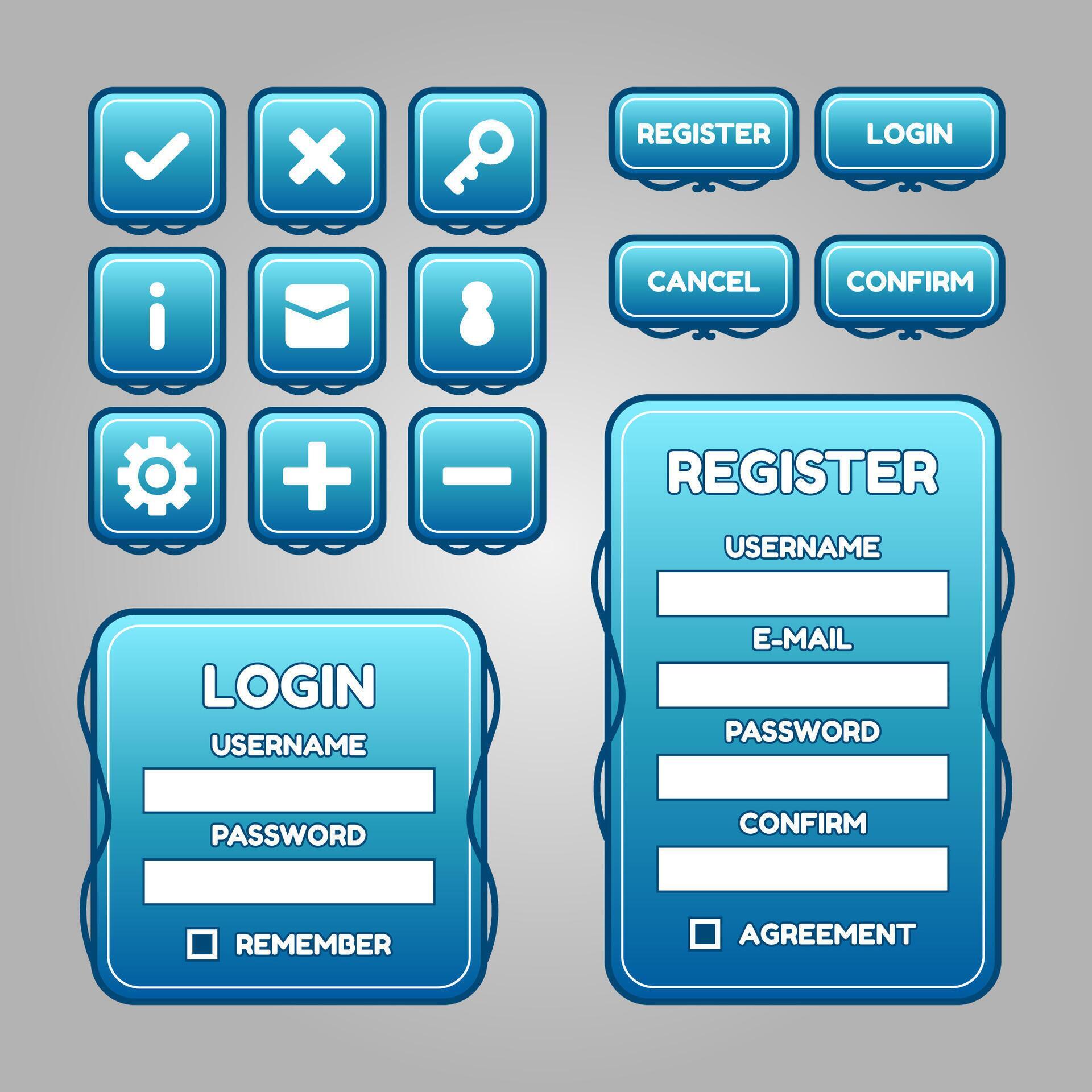 Vector game template gui kit. Interface log in page elements 2920892 ...