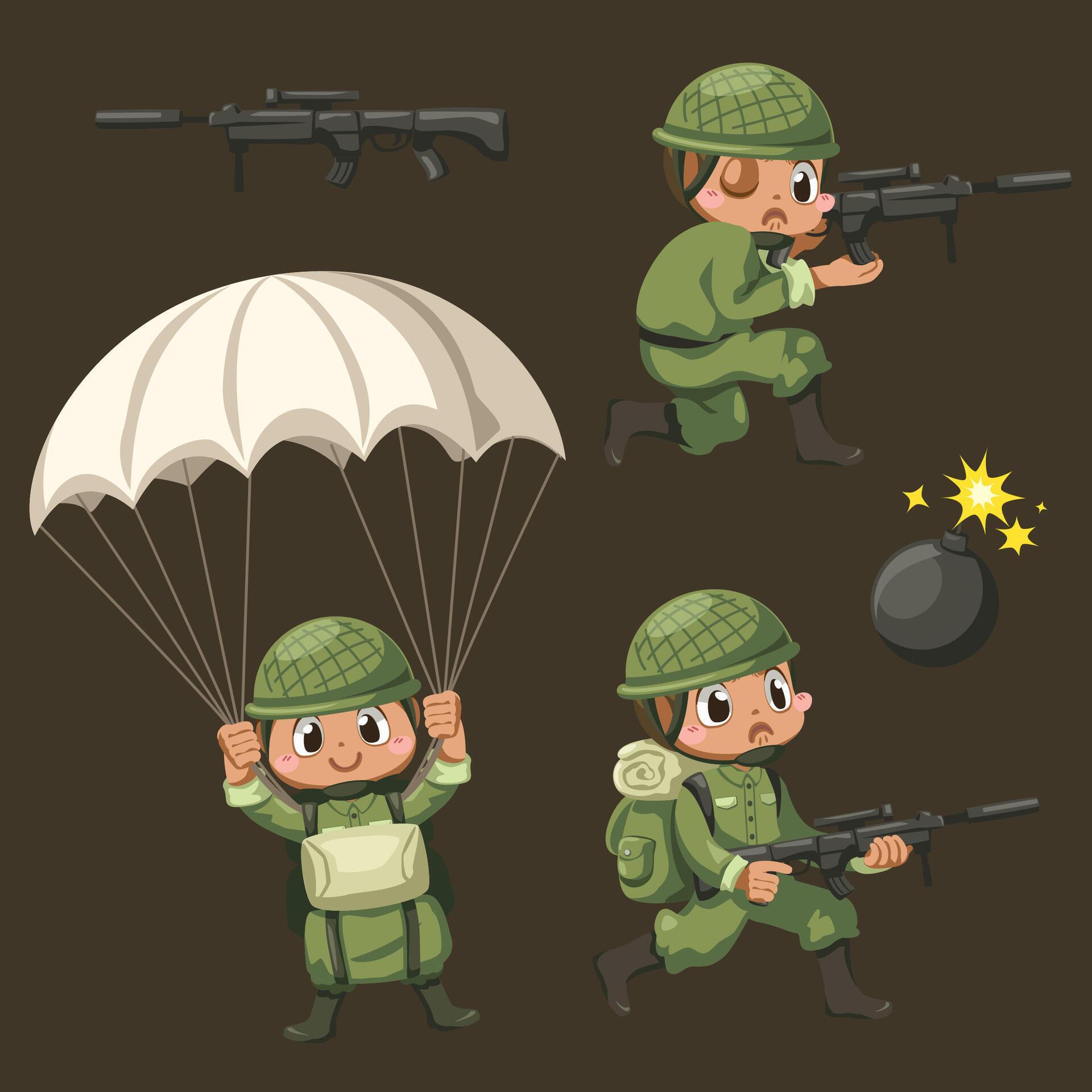 Conjunto De Hombre Con Vector De Personaje De Dibujos Animados Uniforme De Soldados Del Ejército