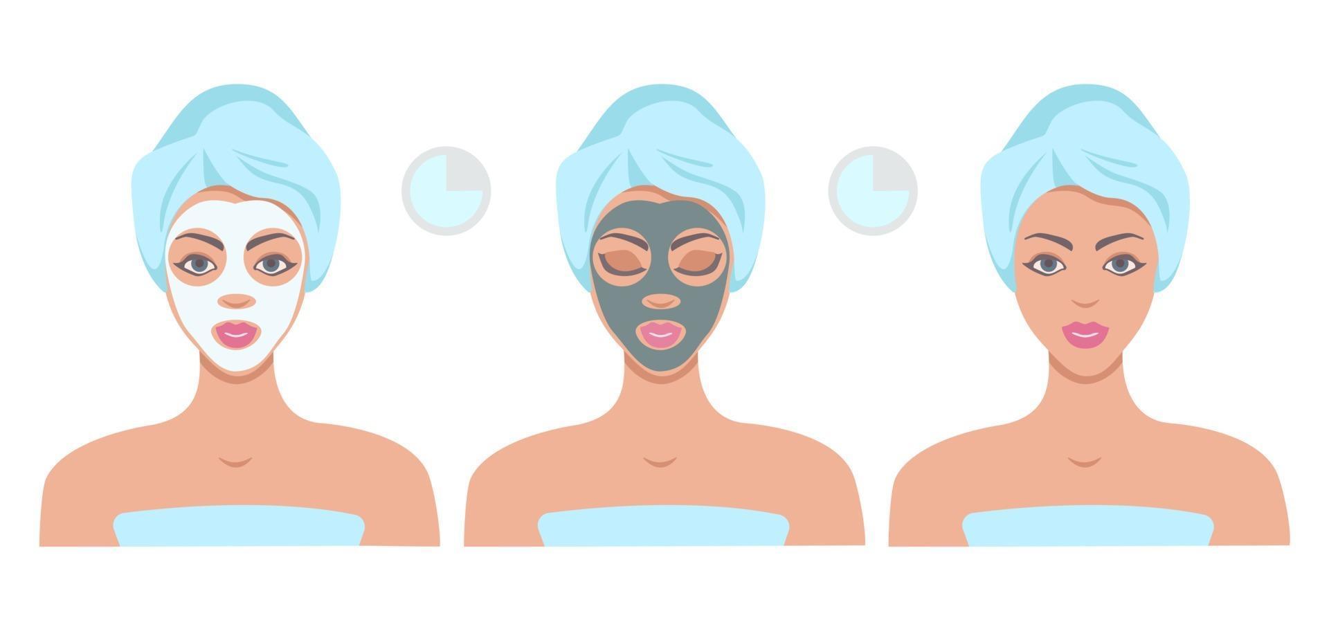 Beautiful Woman With Facial Masks Isolated On White Background
