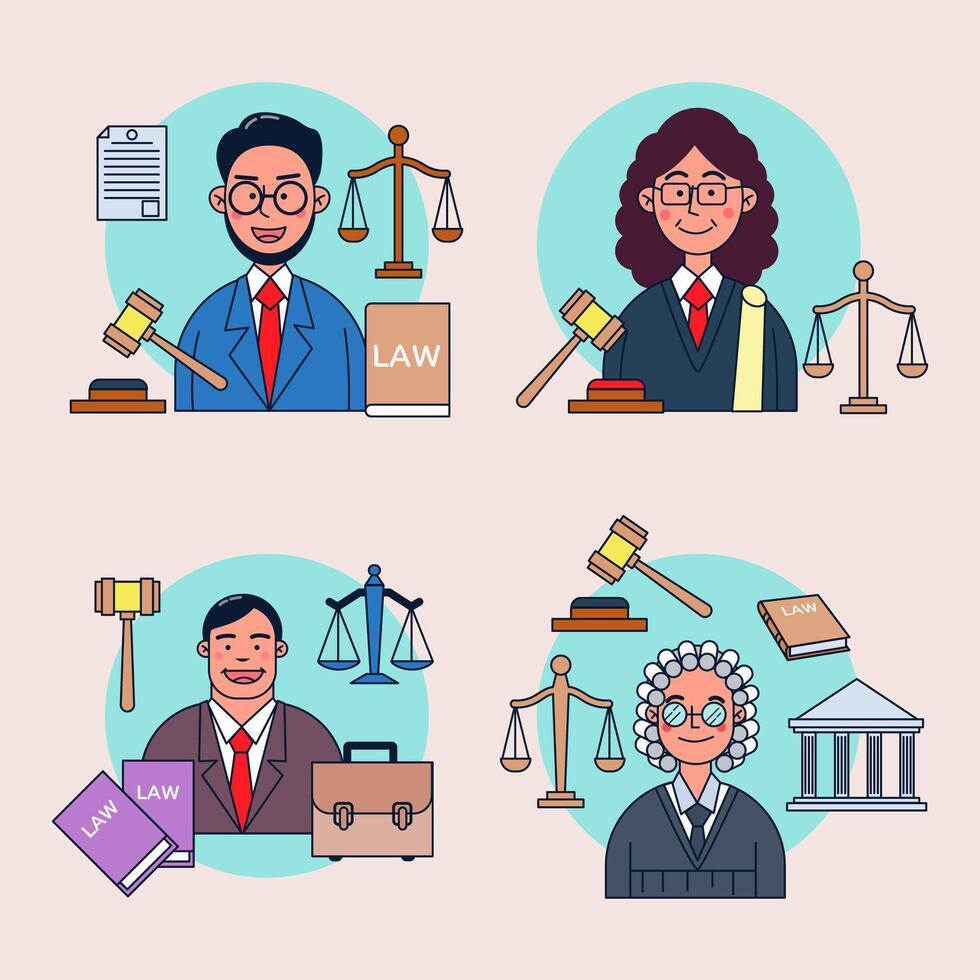 Abogados Y Jueces Personas Vector De Personajes De Dibujos Animados