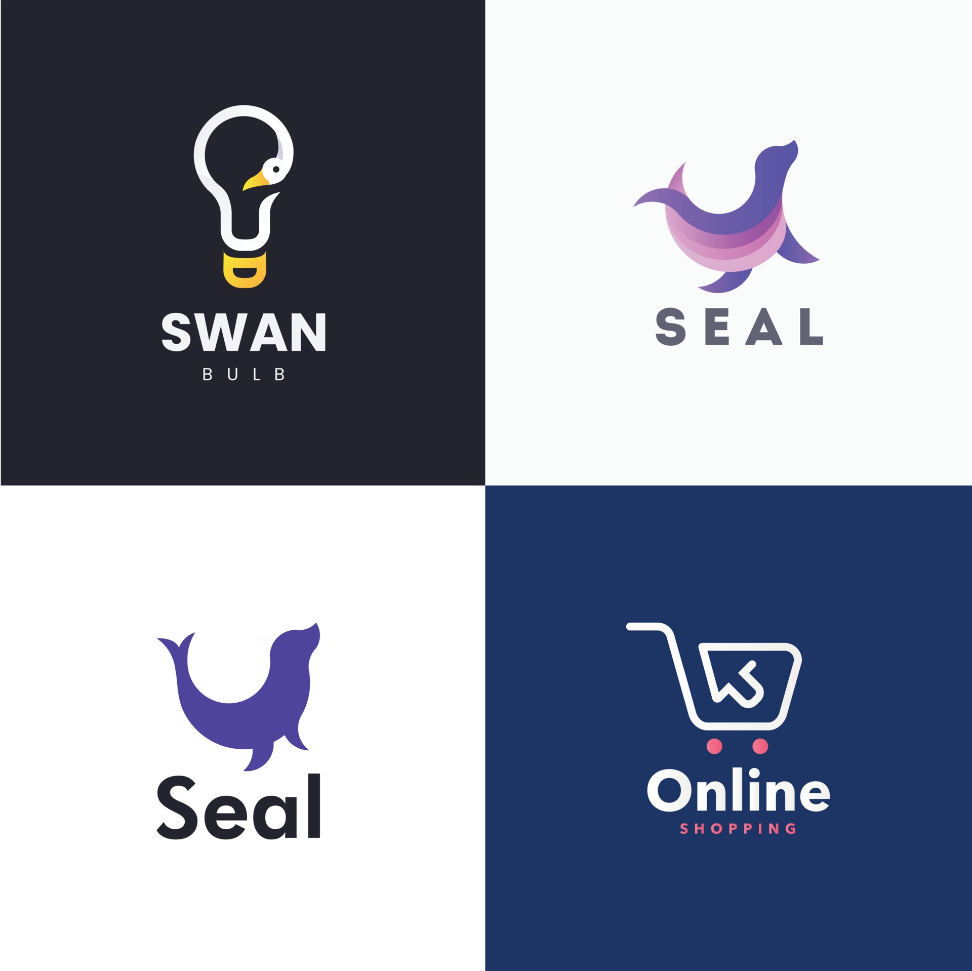 Shopping logo design, seal animal logo vector, Swan logo vector, bulb ... Shopping logo design, seal animal logo vector, Swan logo vector, bulb ...