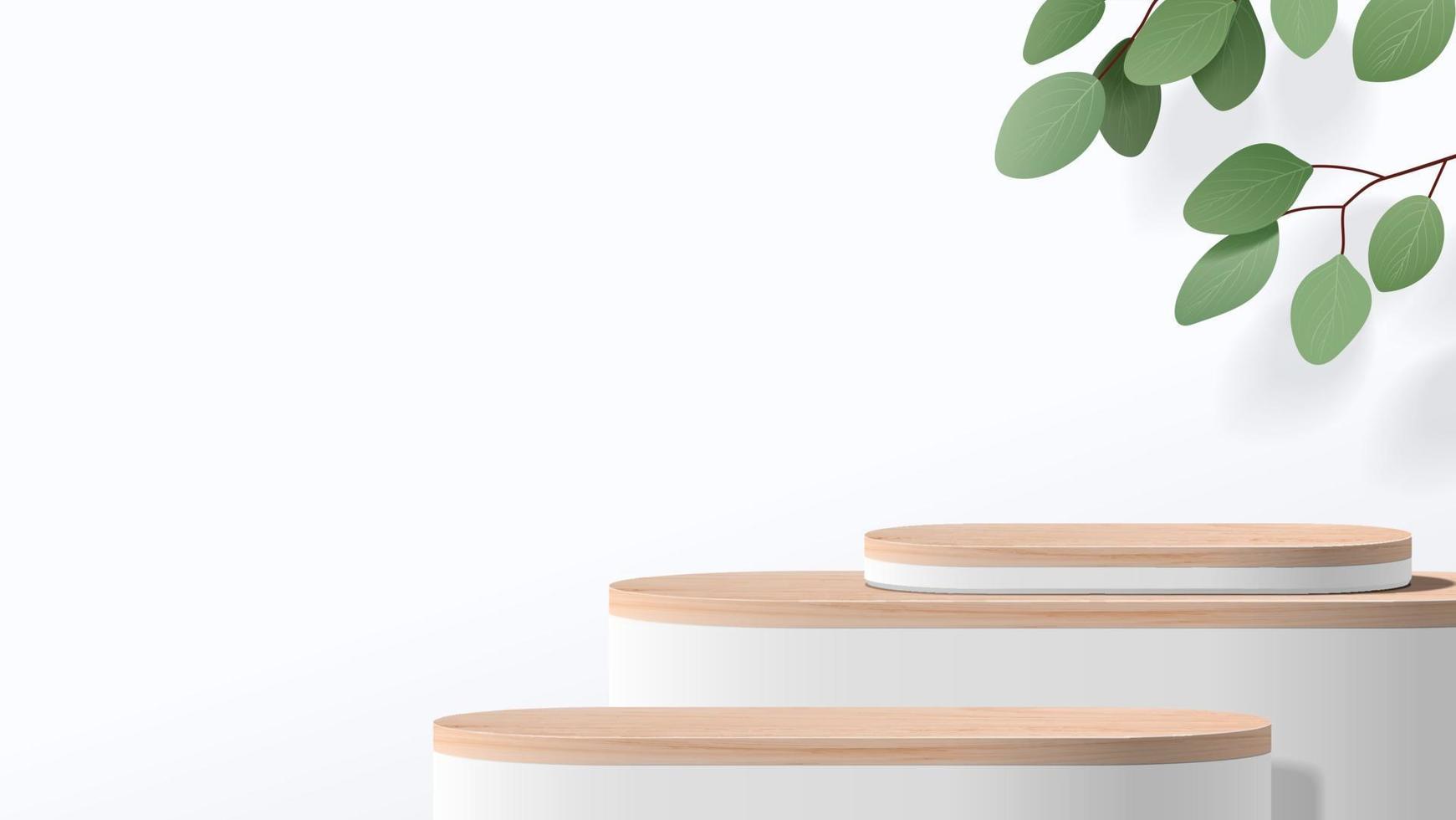 Abstract Minimal Scene With Geometric Forms Wood Podium In White Background Product