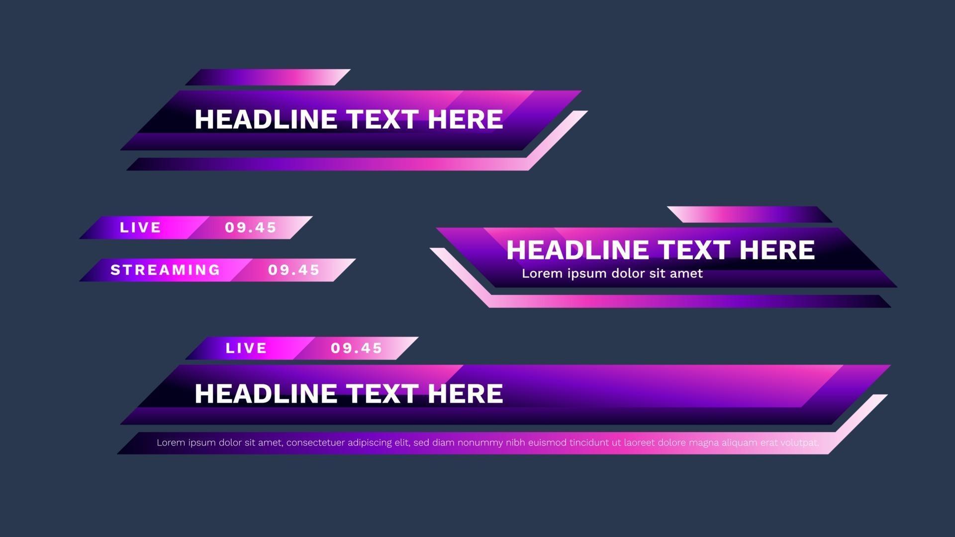 Purple lower third pack with modern colorful. Vector video headline ... Purple lower third pack with modern colorful. Vector video headline ...