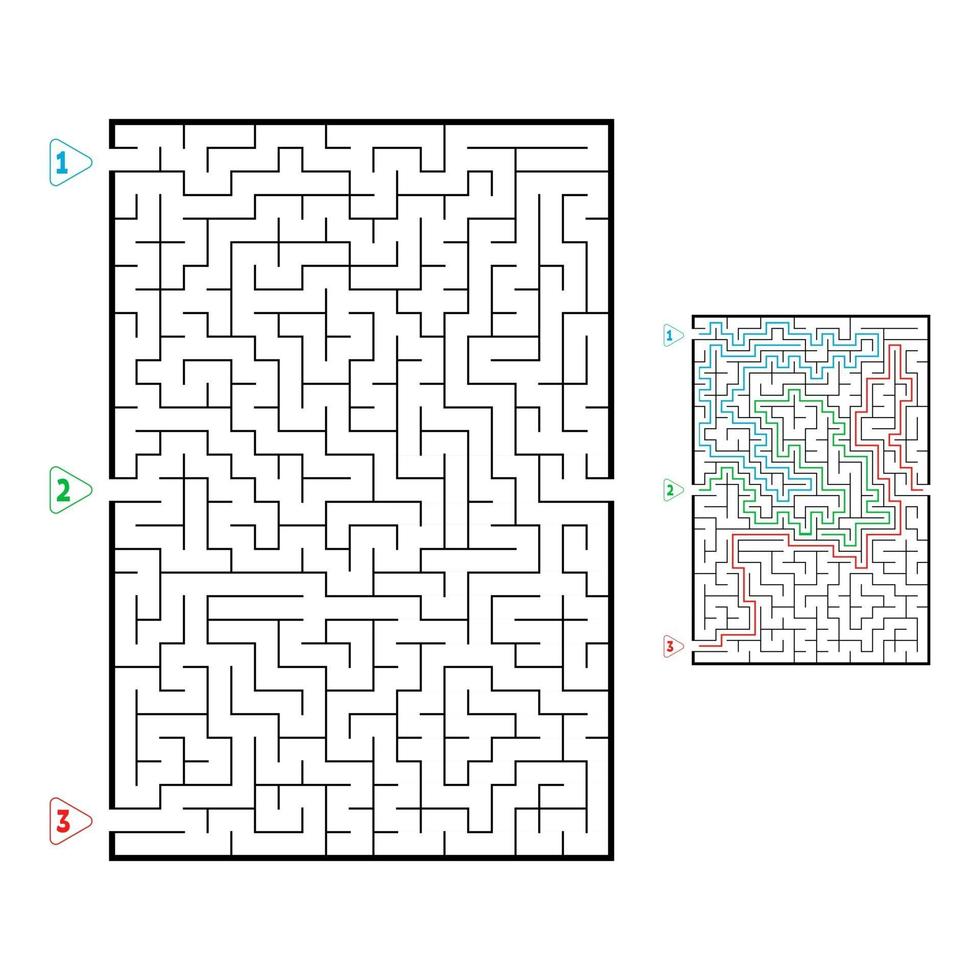 laberinto grande rectangular abstracto. juego para niños. rompecabezas para niños. tres entradas ...
