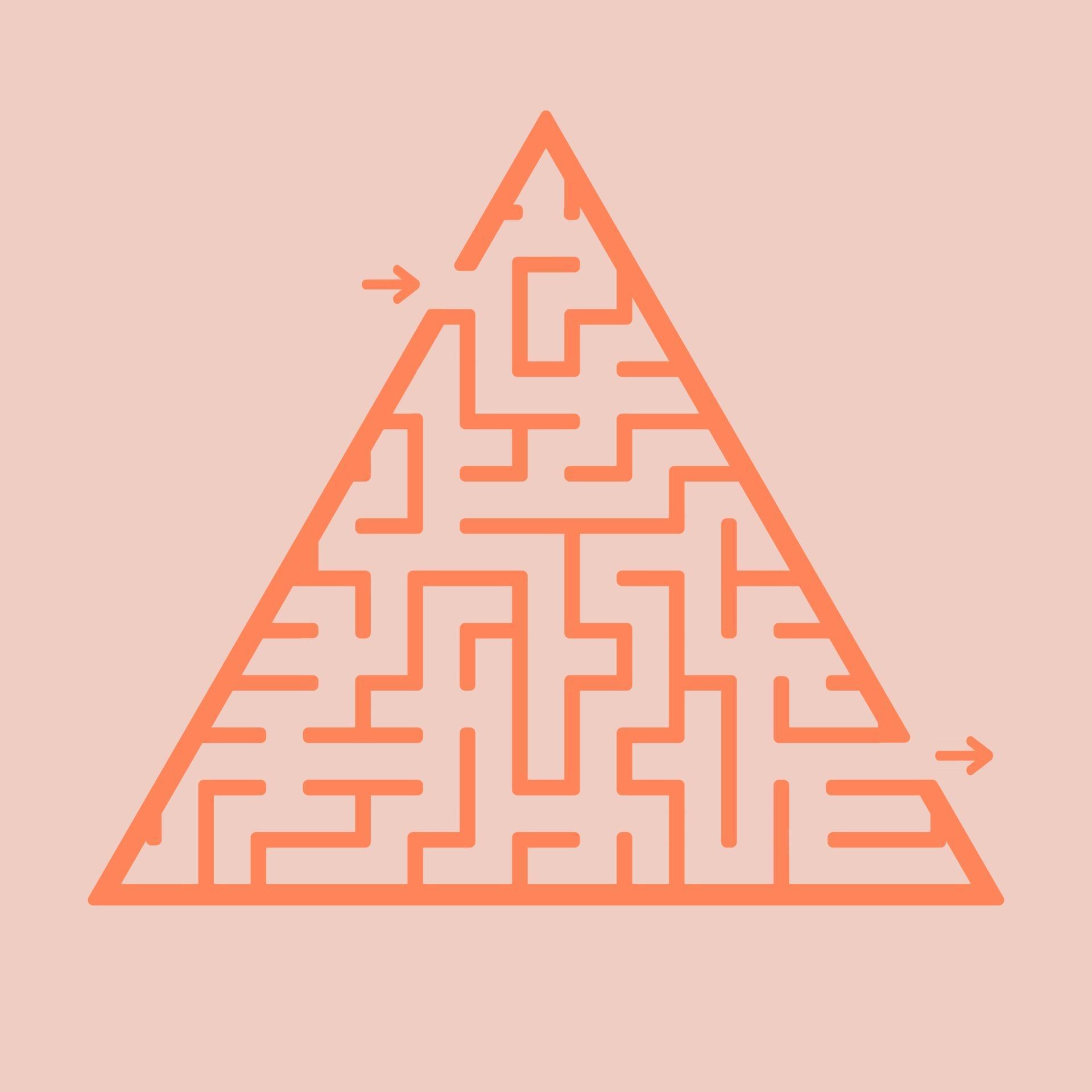 Abstract triangular labyrinth. Game for kids. Puzzle for children. One ... Abstract triangular labyrinth. Game for kids. Puzzle for children. One ...