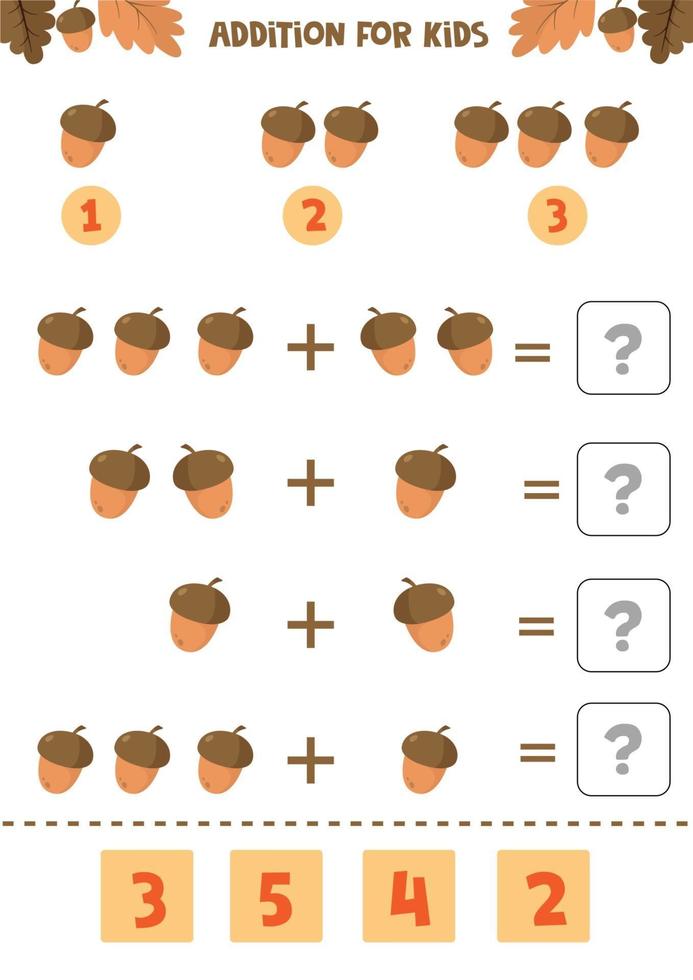Addition for kids. Mathematical game. Counting game. Autumn worksheet ...