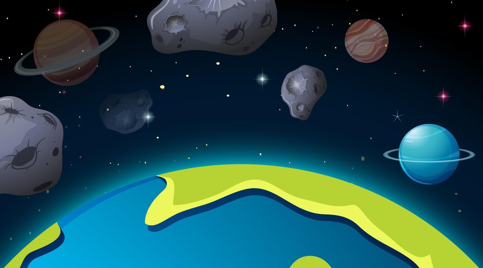 Outer space scene with planets and asteroids 2939212 Vector Art at Vecteezy