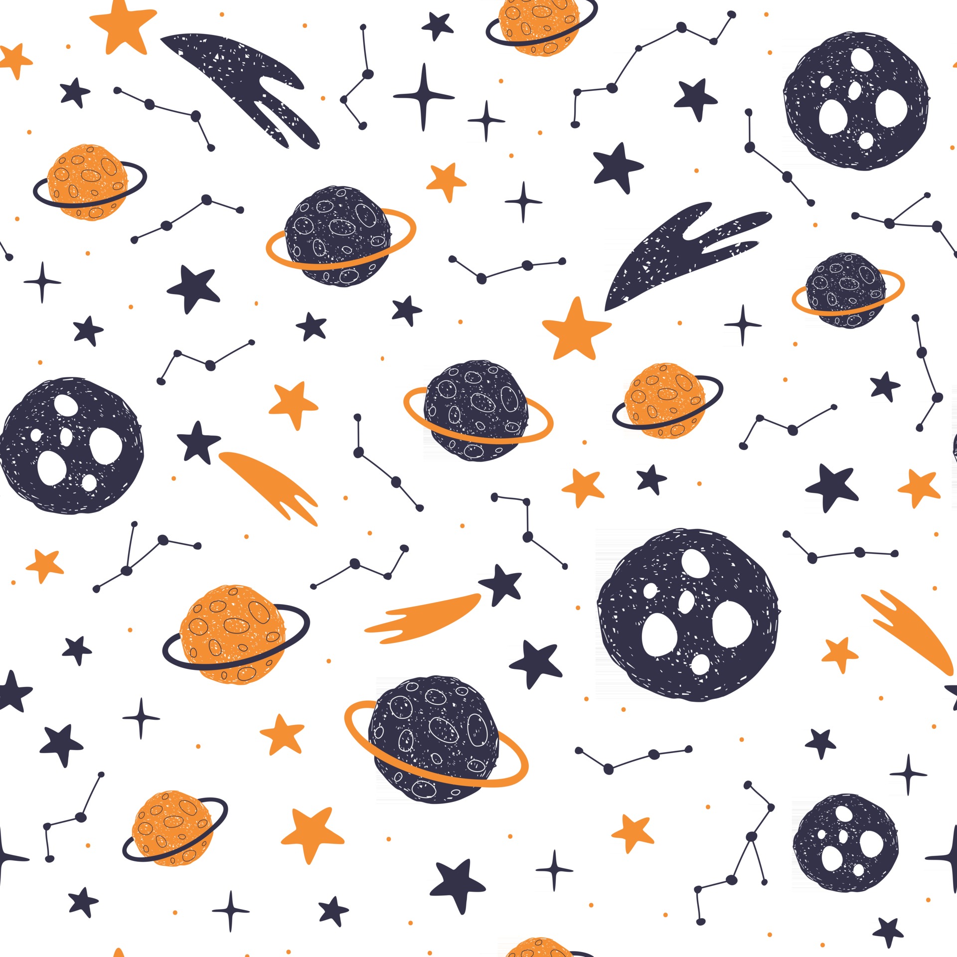 Seamless pattern with cartoon planets, stars and comets. Vector 2944685 ...