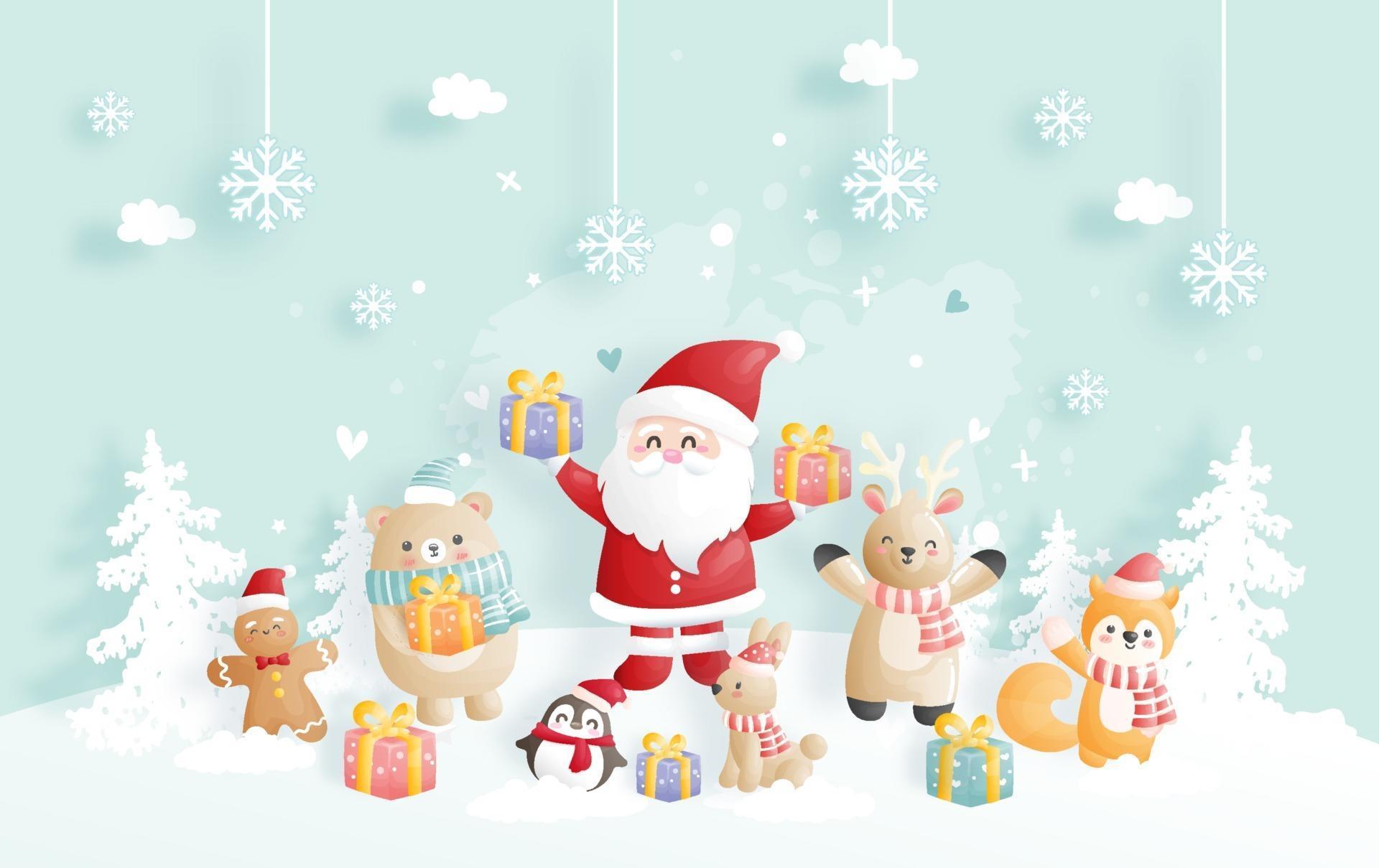 Christmas card, celebrations with cute Santa 2947586 Vector Art at Vecteezy