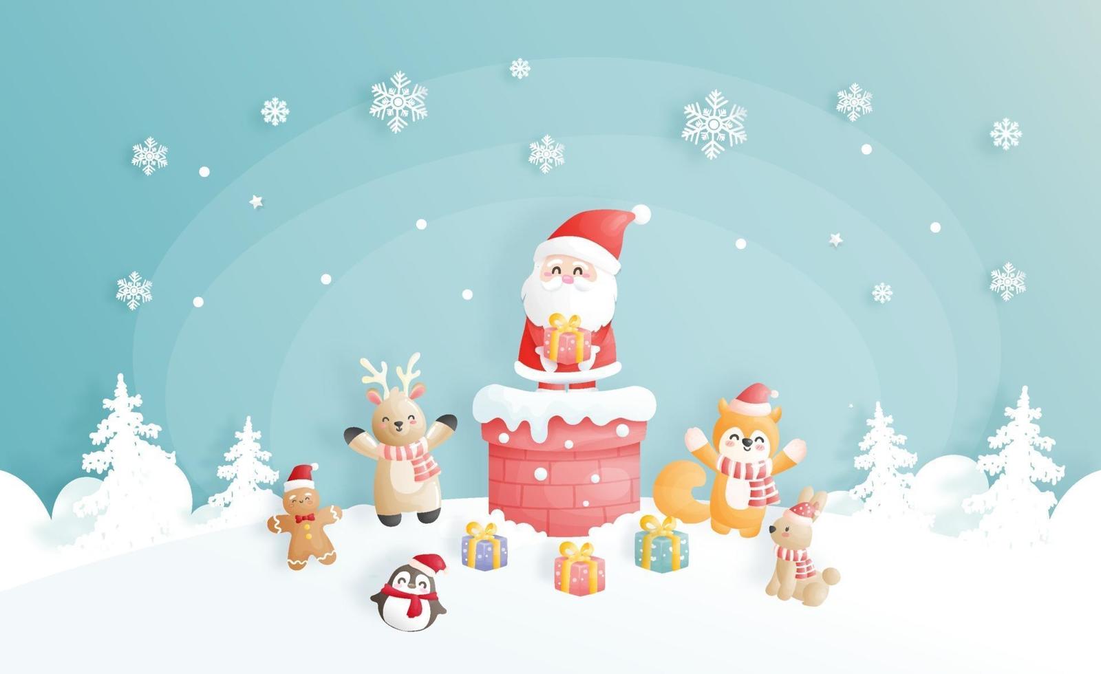 Christmas card, celebrations with cute Santa 2947596 Vector Art at Vecteezy