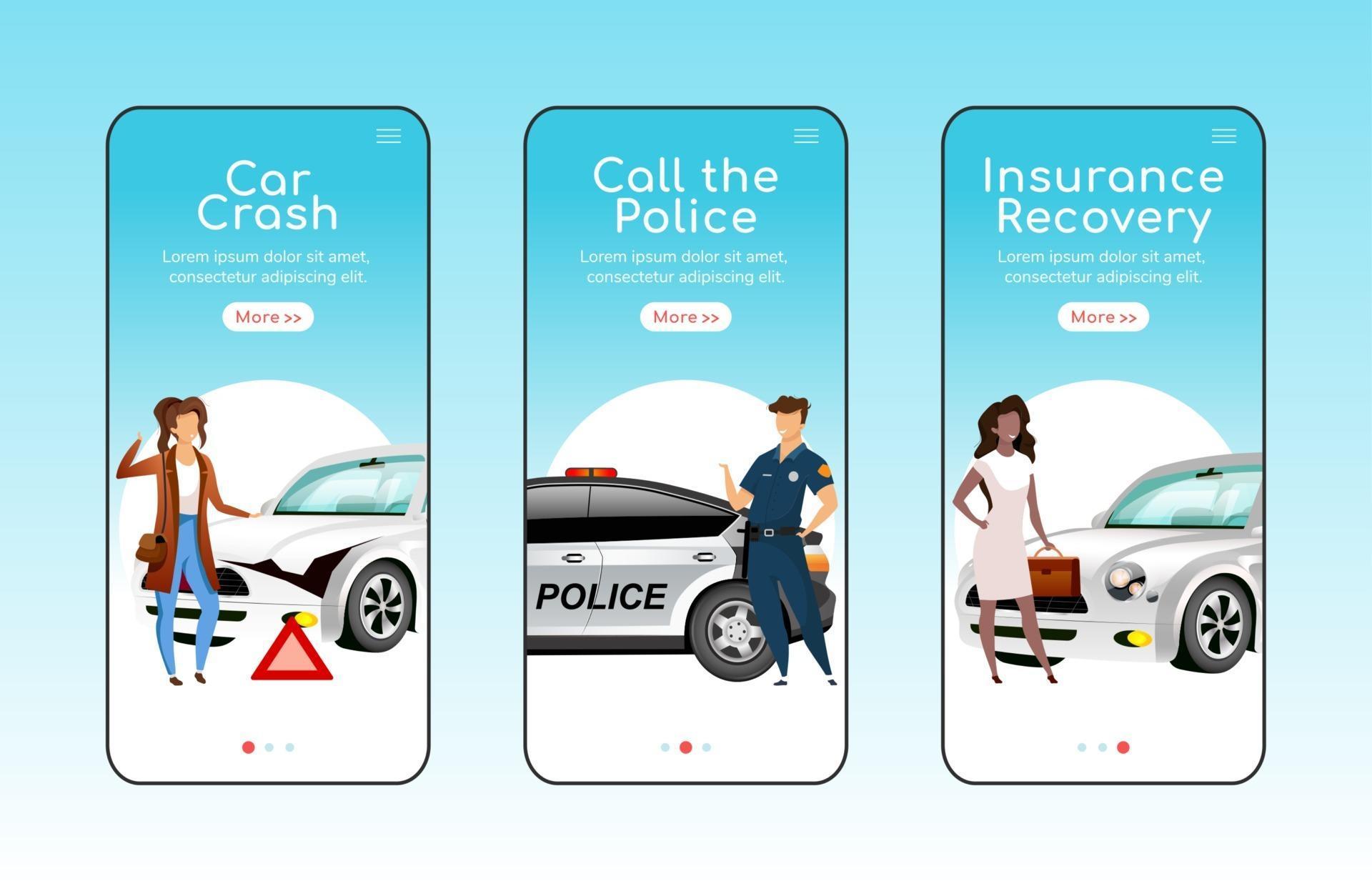 Auto Emergencies Onboarding Mobile App Screen Flat Vector Template