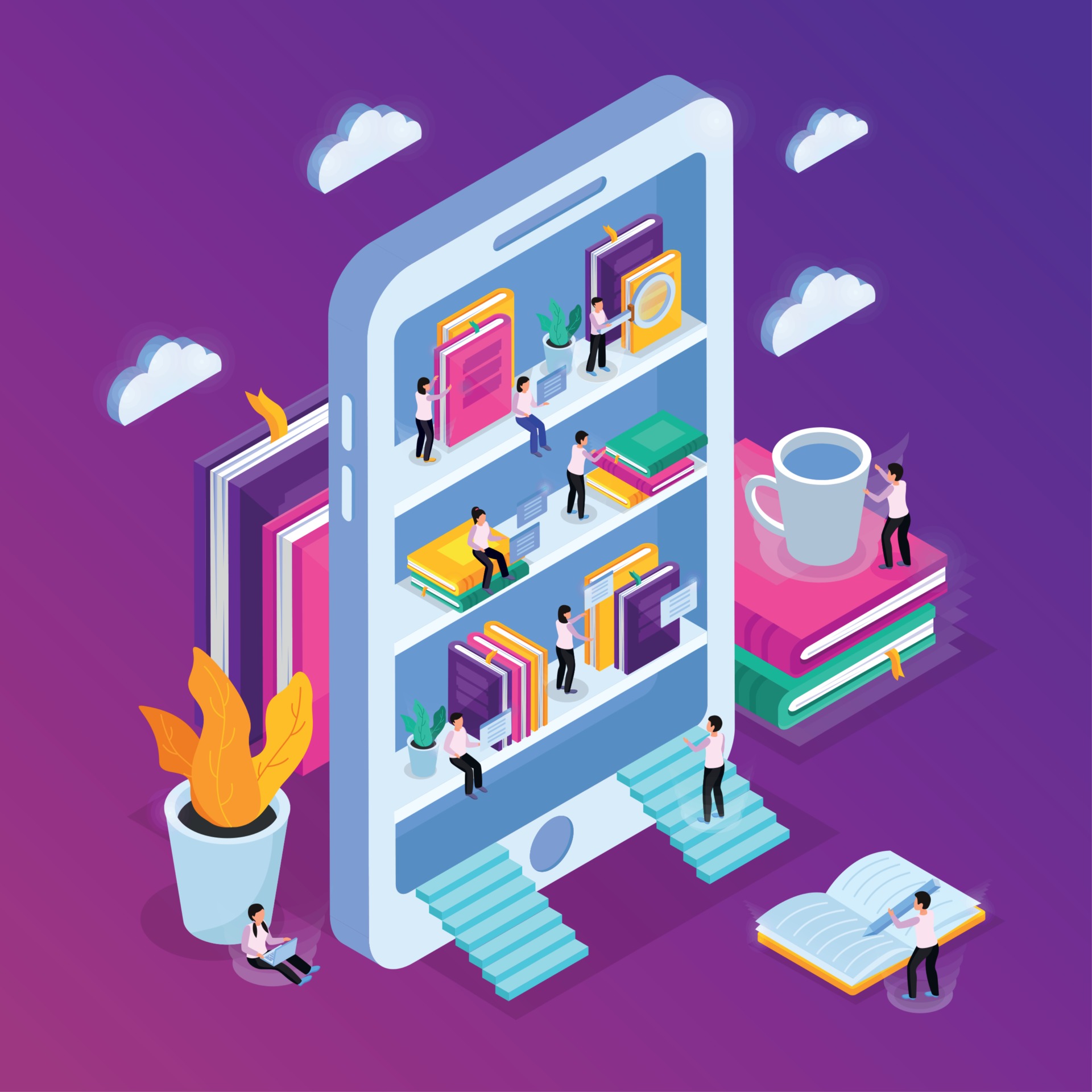 E-Library Smartphone Concept Vector Illustration 2950768 Vector Art at ...