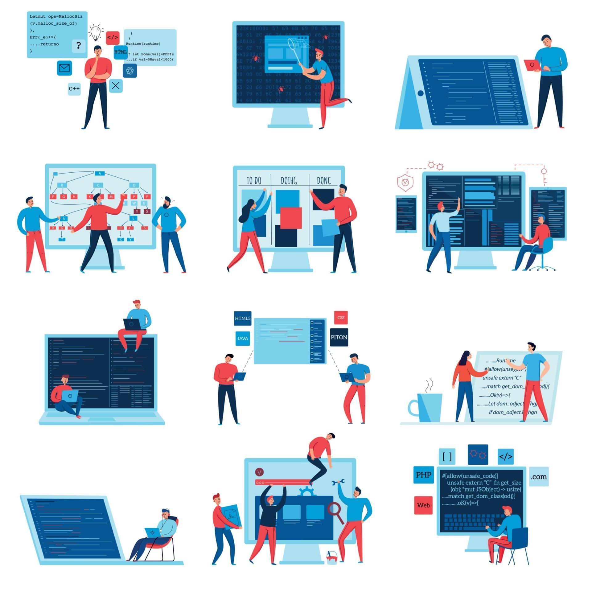 Programmer Flat Icons Set Vector Illustration 2950983 Vector Art at ...