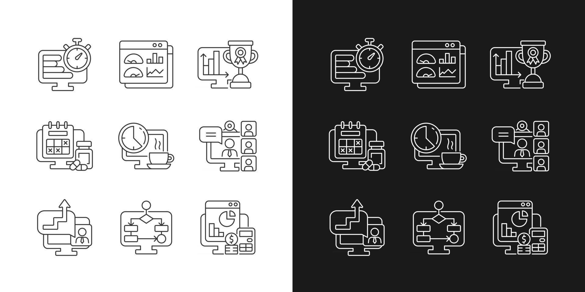 Online work monitoring linear icons set for dark and light mode 2965315 ...