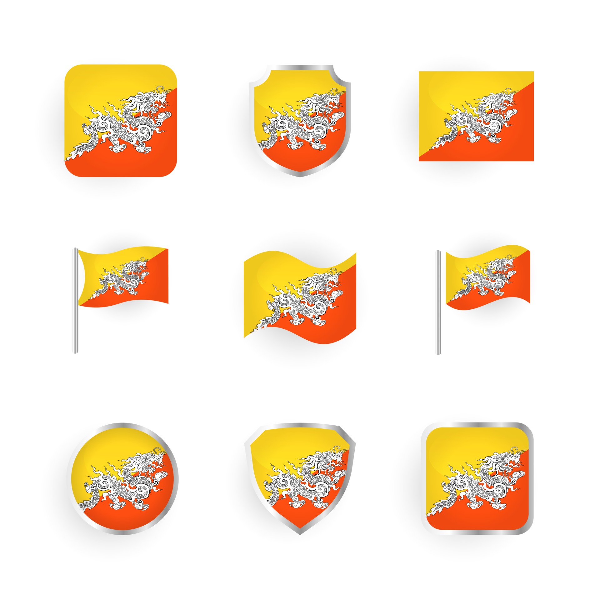 Bhutan Flag Icons Set 2965582 Vector Art at Vecteezy