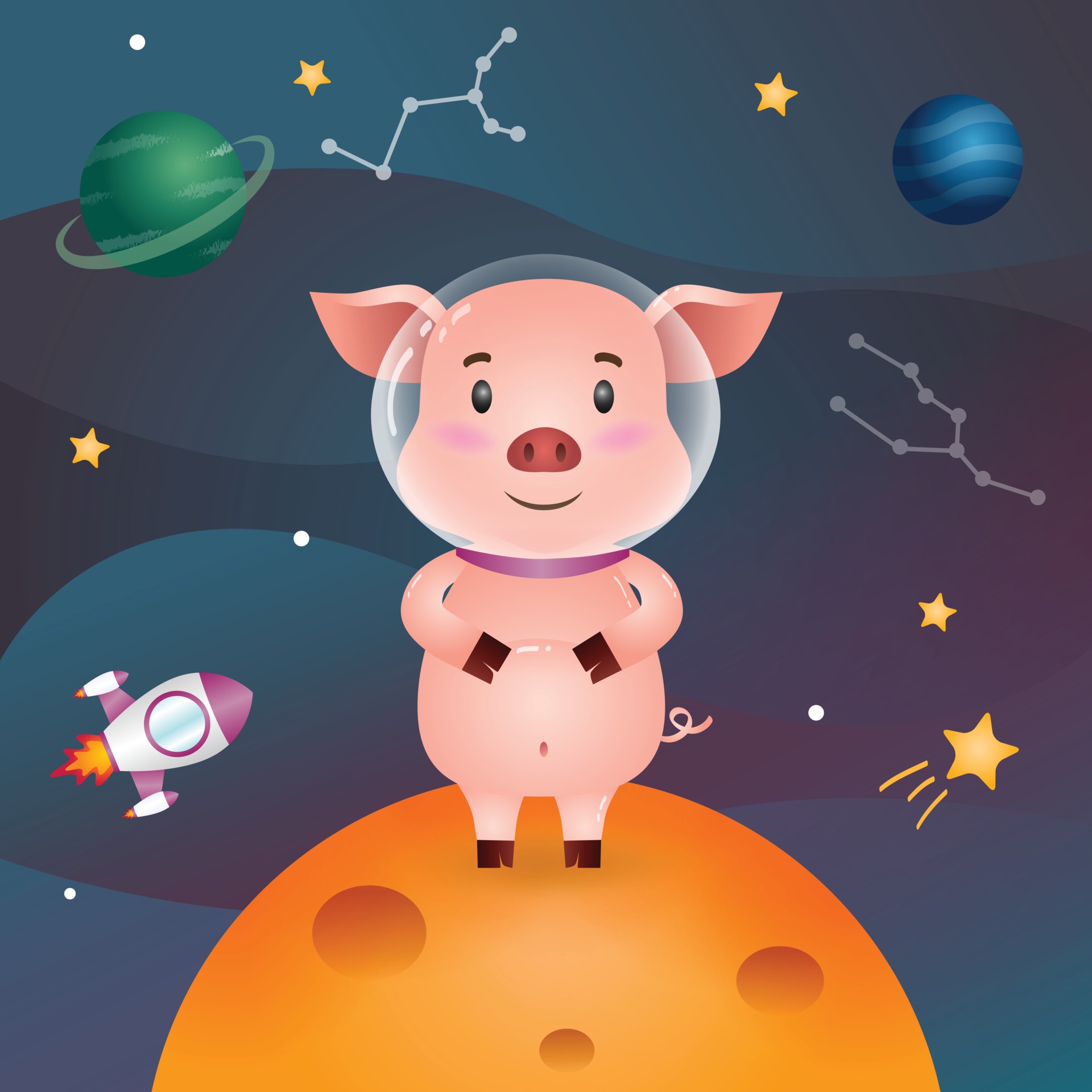 Cute pig in the space galaxy 2968090 Vector Art at Vecteezy