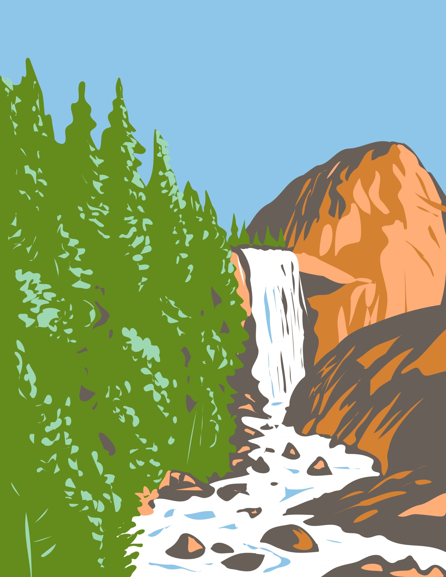 Vernal Fall Within Yosemite National Park California Wpa Poster Art